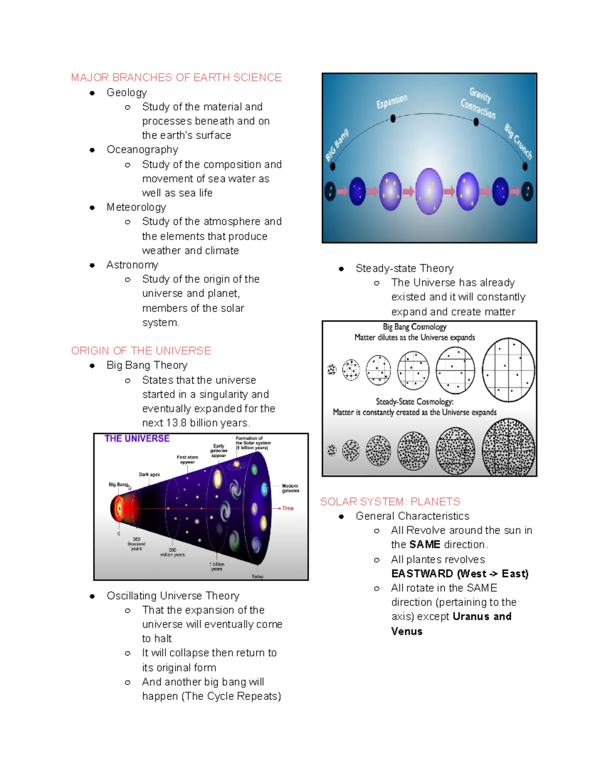 Earth Science (Draft - Parts of the Atmosphere - MAJOR BRANCHES OF ...