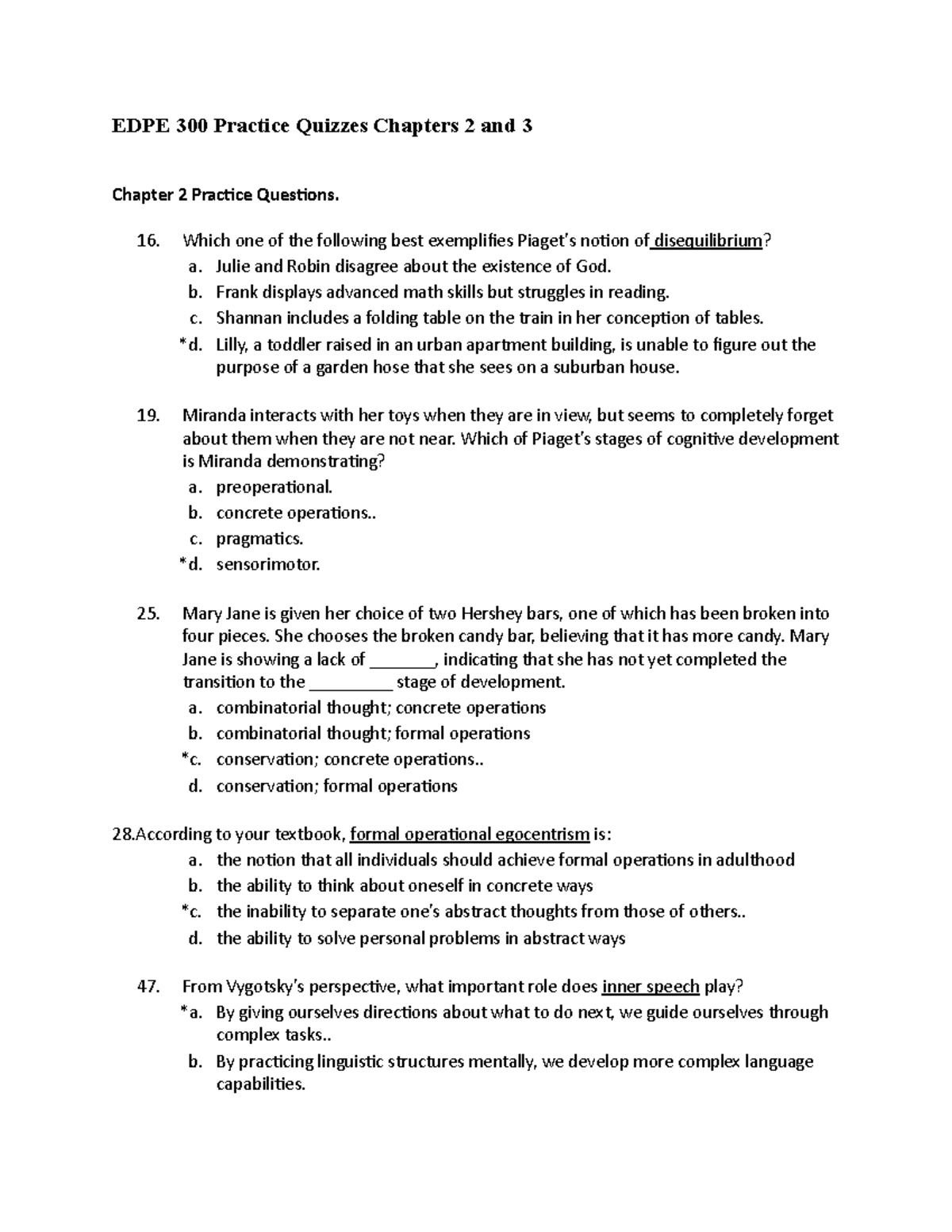 Quiz Winter 2021, questions and answers - EDPE 300 Practice Quizzes ...