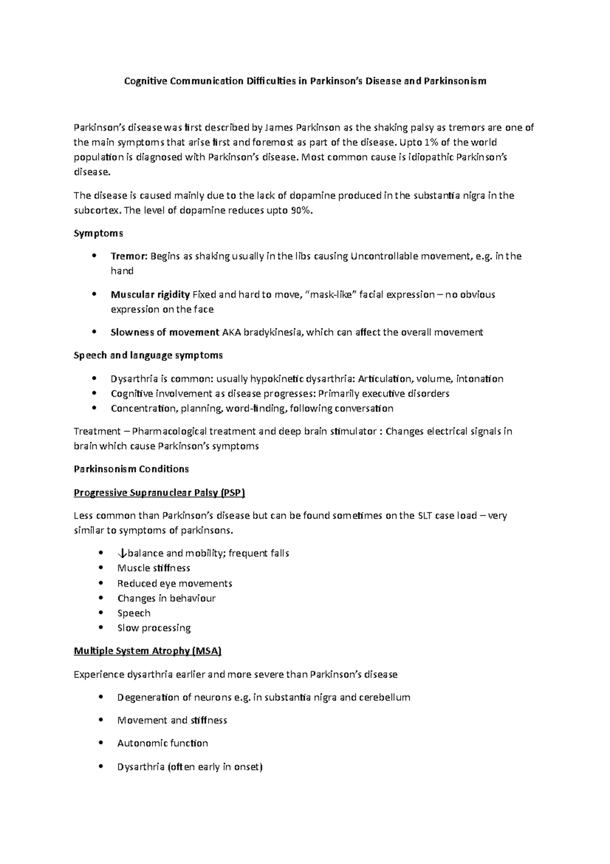 Cognitive Communication Difficulties in Parkinson - Upto 1% of the ...