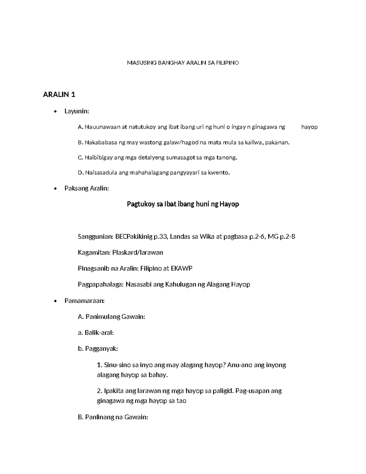Banghay aralin sa filipino - MASUSING BANGHAY ARALIN SA FILIPINO ARALIN ...