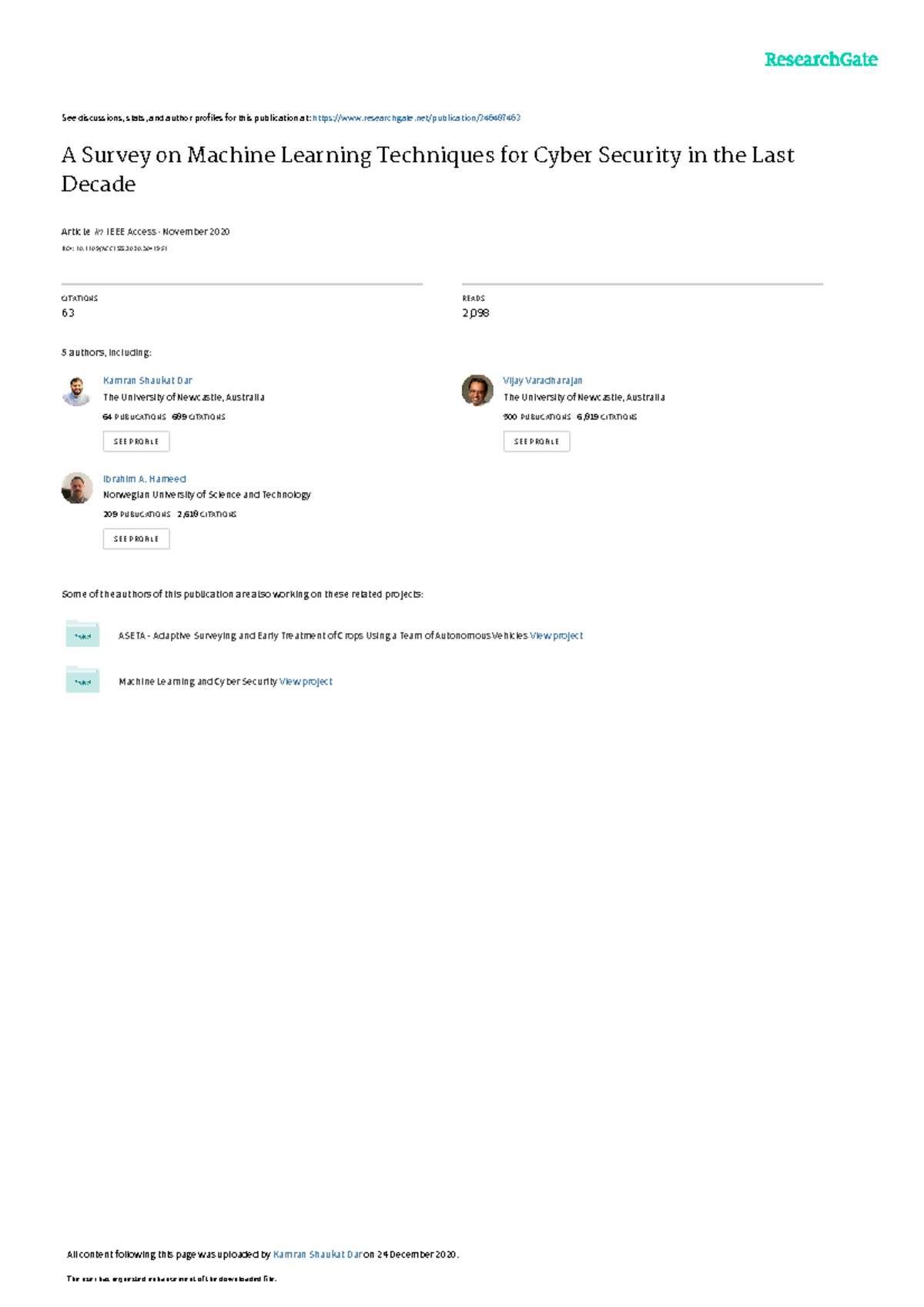 A Survey on Machine Learning Techniques for Cyber Security in the Last ...
