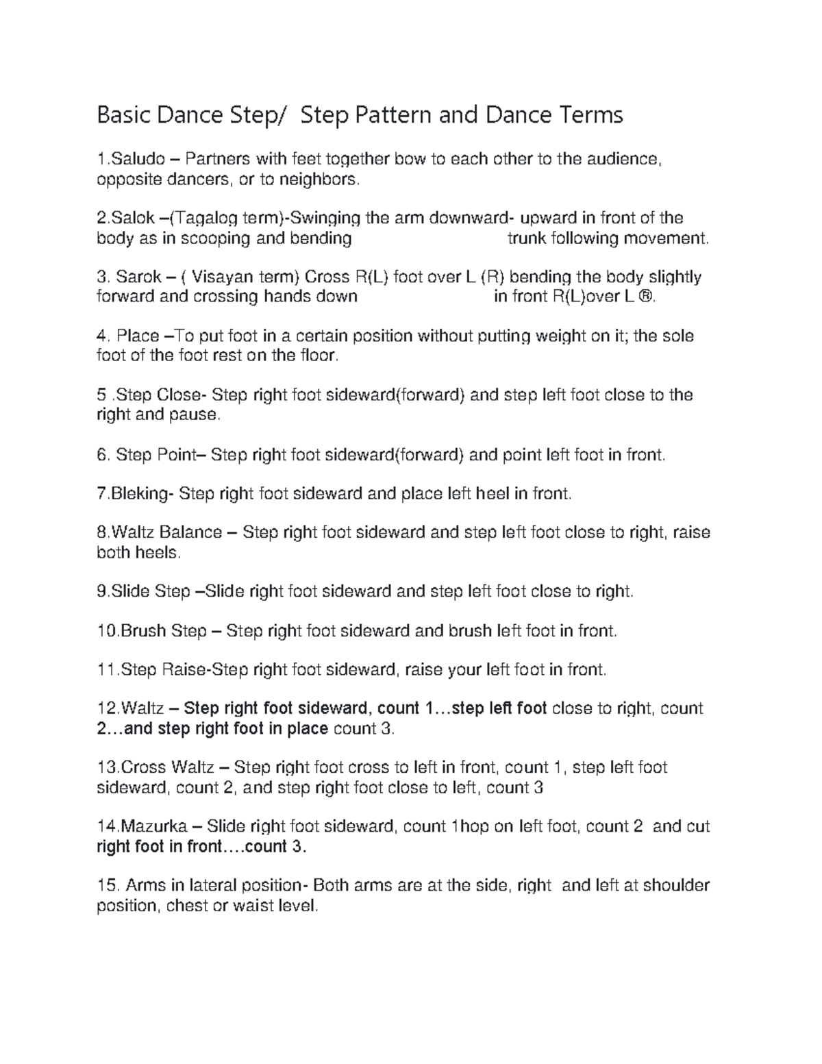 Physical Ed Dance Terms - Basic Dance Step/ Step Pattern and Dance ...