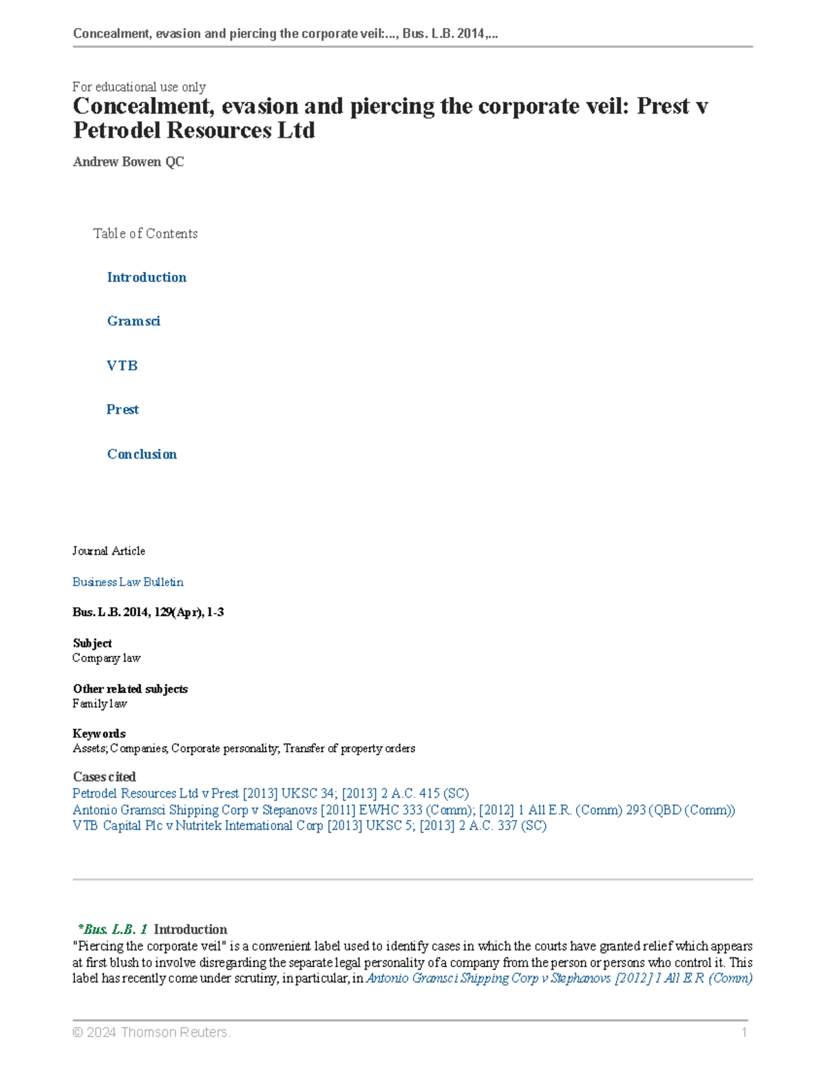 Concealment evasion and piercing the corporate veil Prest v Petrodel ...