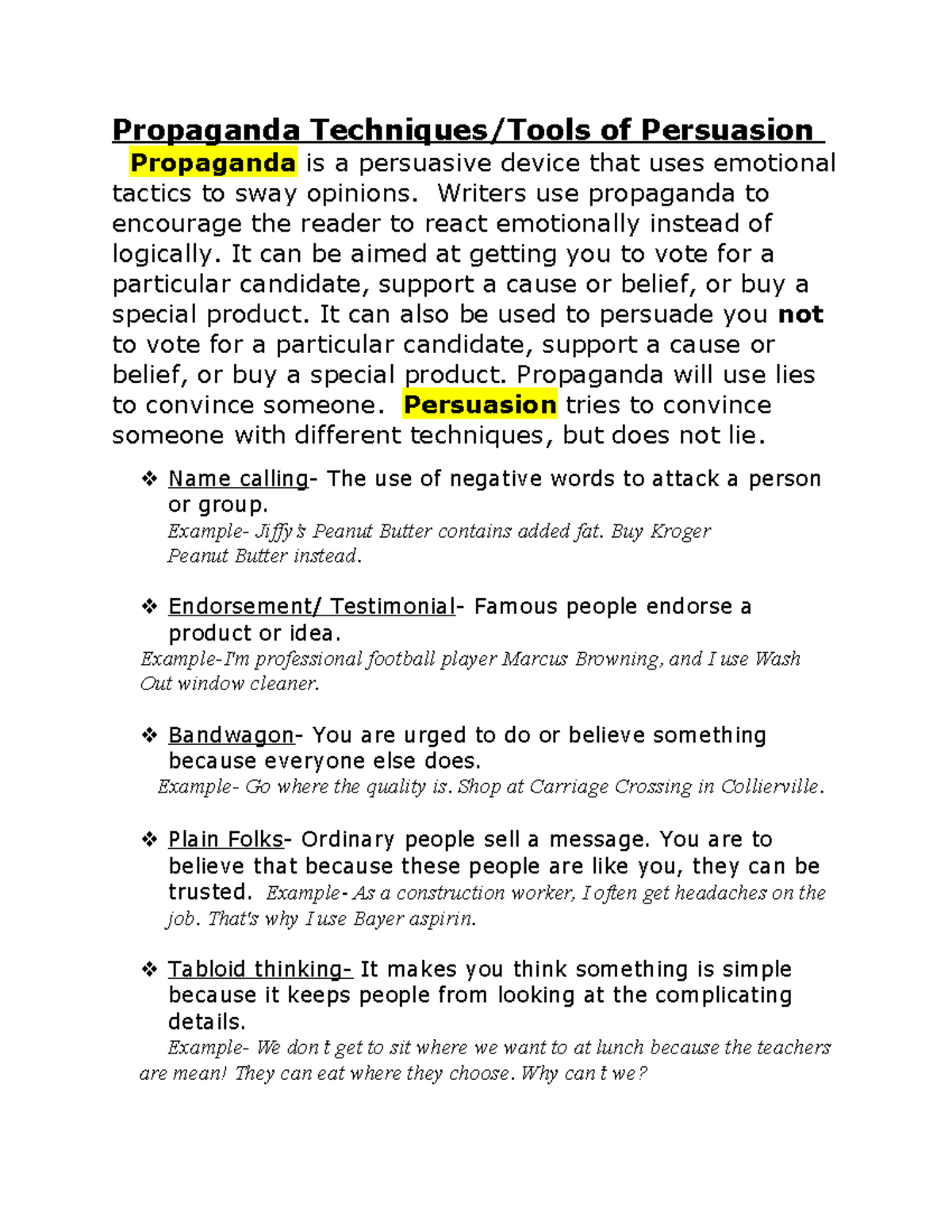 Propaganda Techniques - Propaganda Techniques/Tools of Persuasion ...