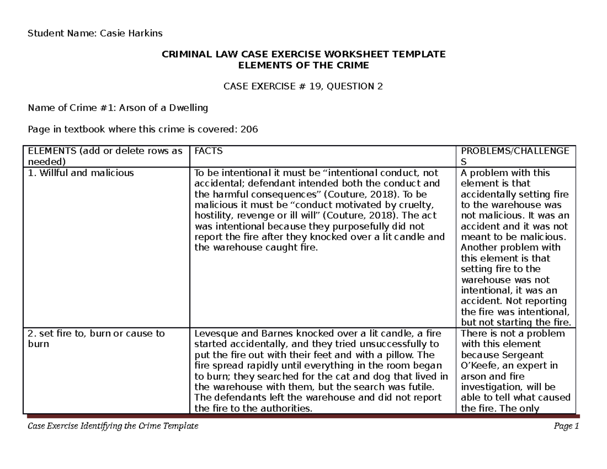Criminal law case 19 #2 - Student Name: Casie Harkins CRIMINAL LAW CASE ...