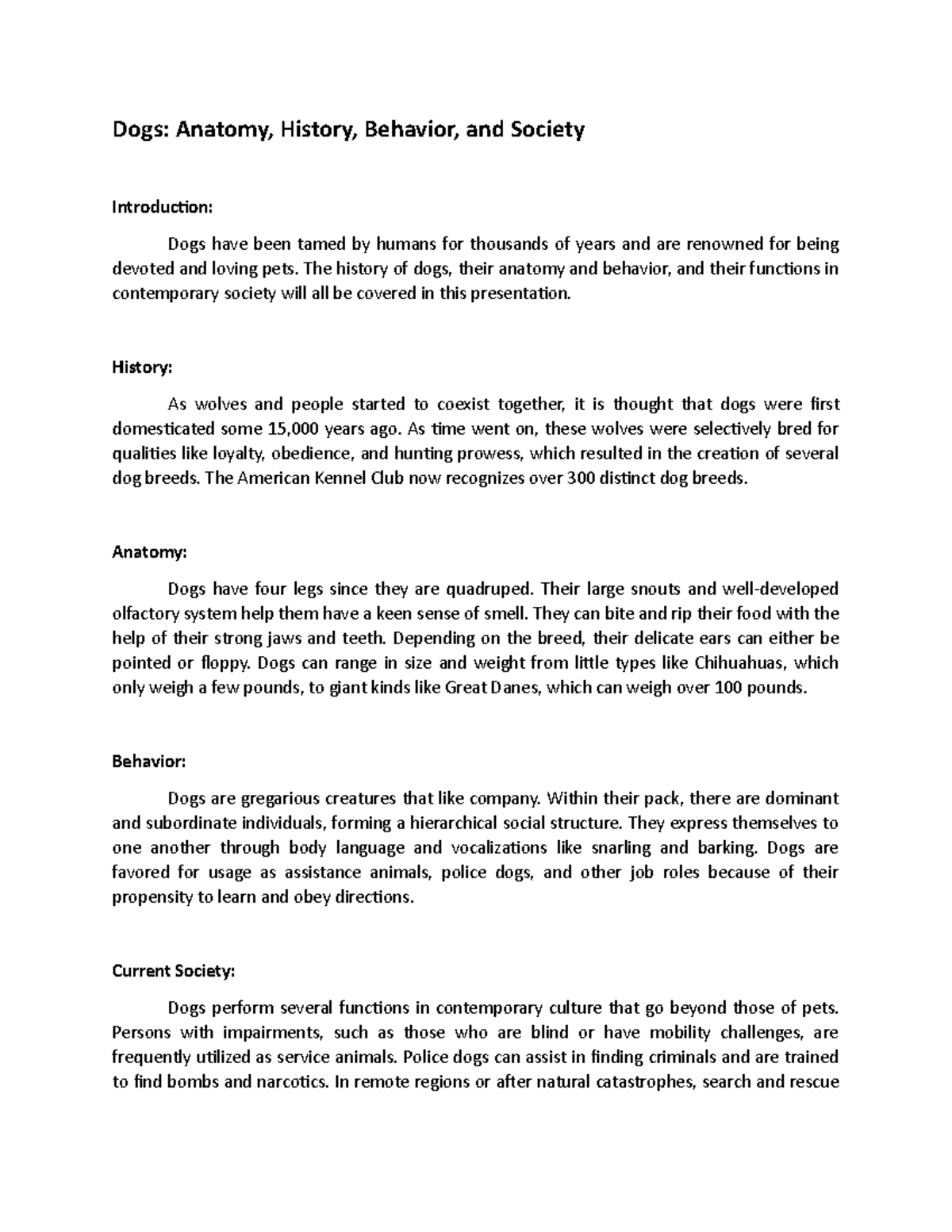 Lecture Notes - Dogs - Dogs: Anatomy, History, Behavior, and Society ...