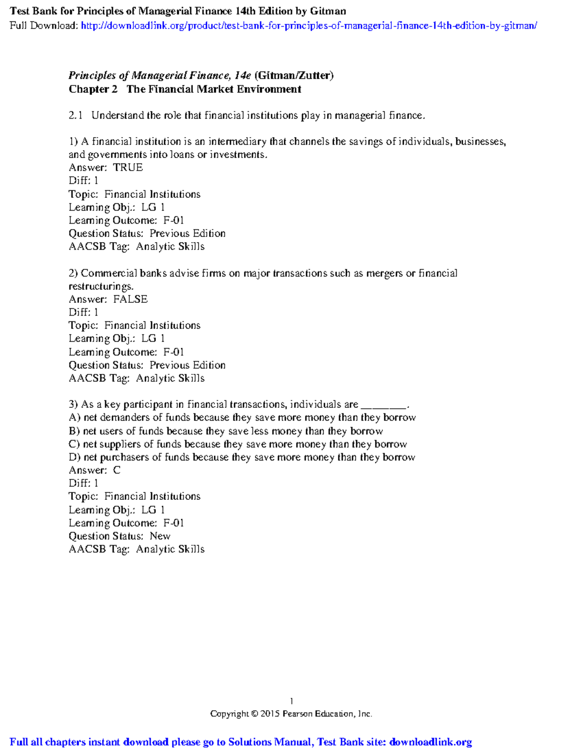 Test bank for principles of managerial finance 14th edition by gitman ...