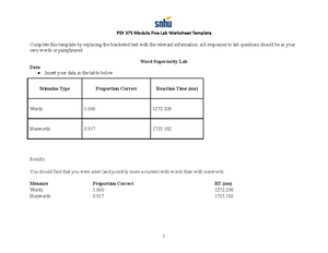 PSY 375 Module Four Lab Worksheet - All responses to lab questions ...