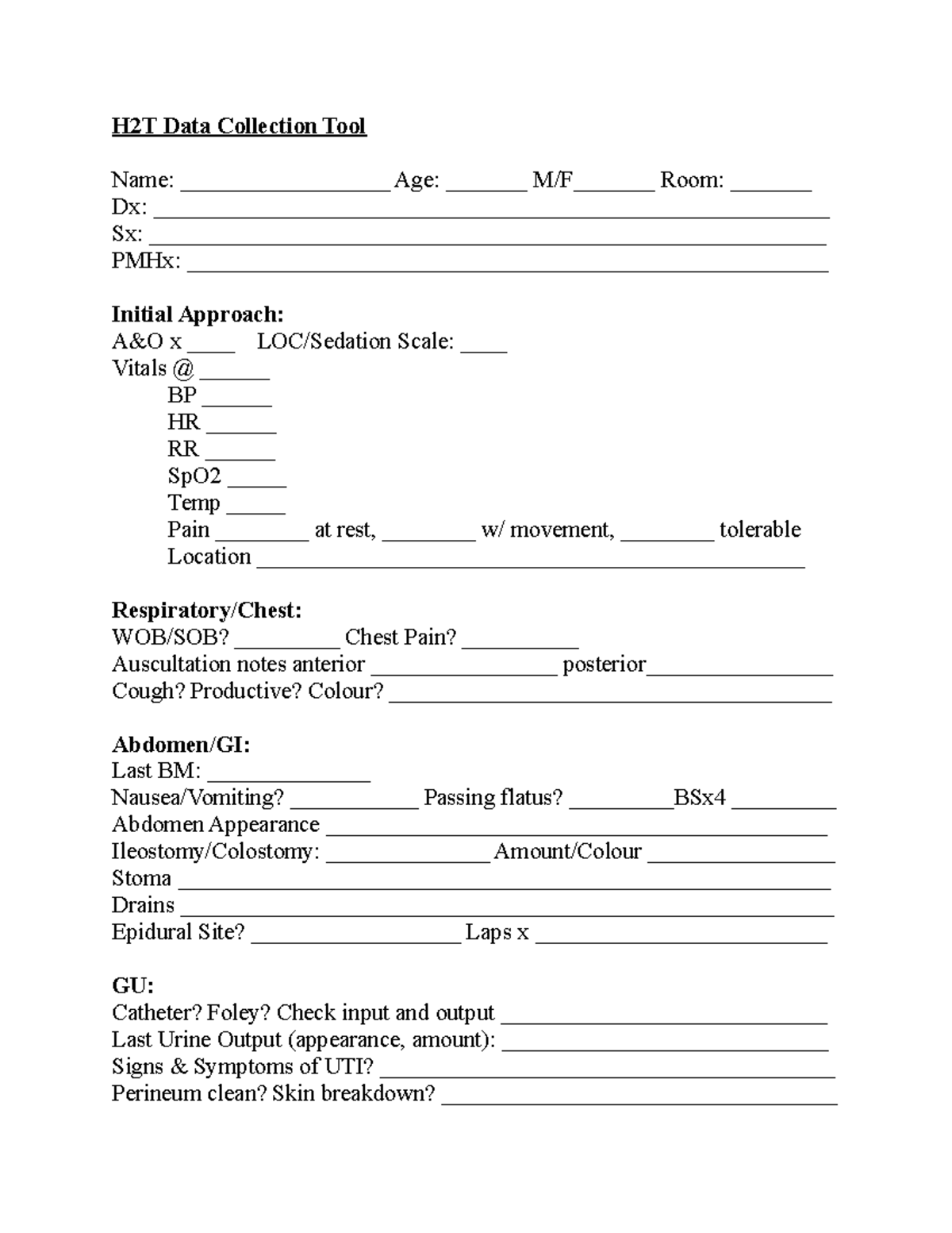 H2T Data Collection Tool - H2T Data Collection Tool Name ...