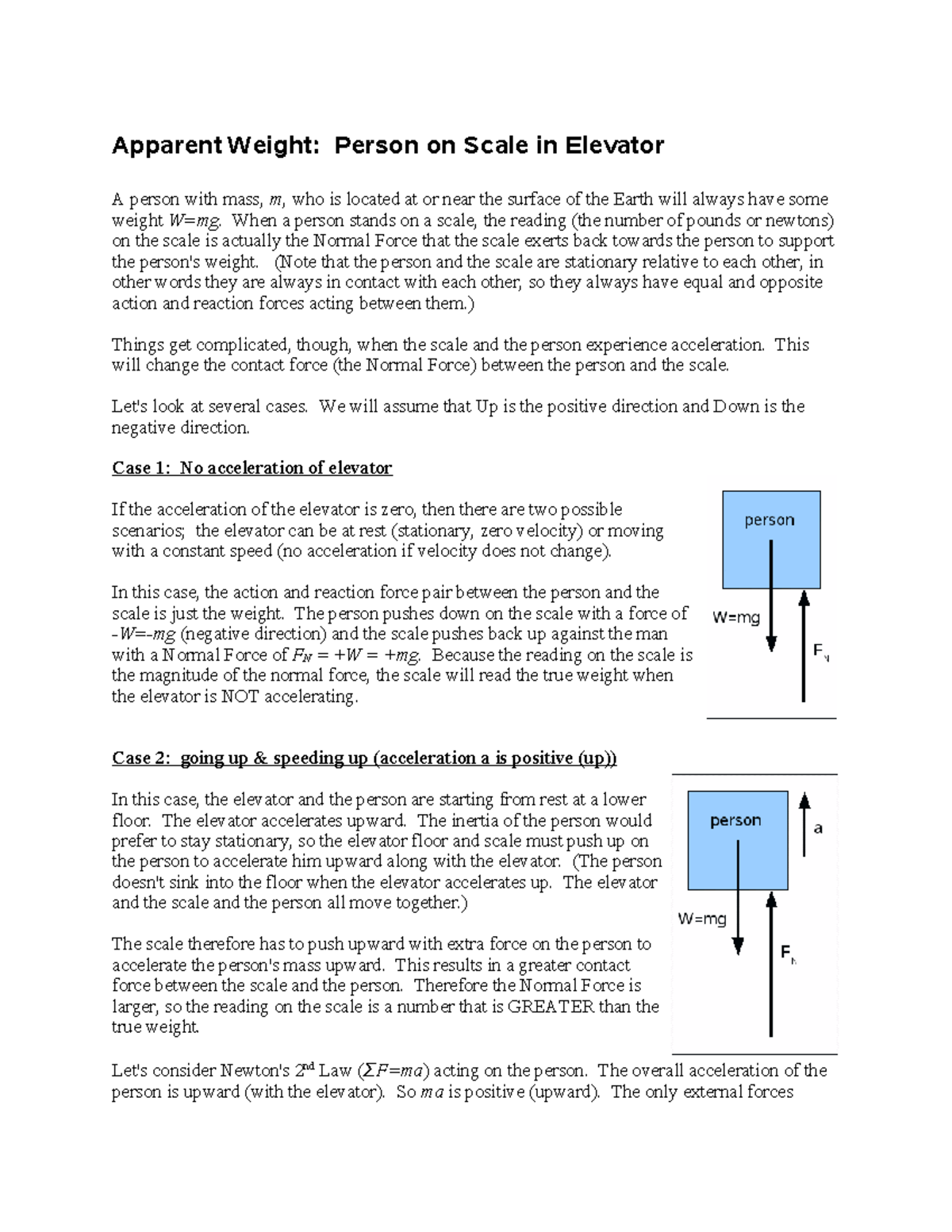Apparent weight - When a person stands on a scale, the reading (the ...