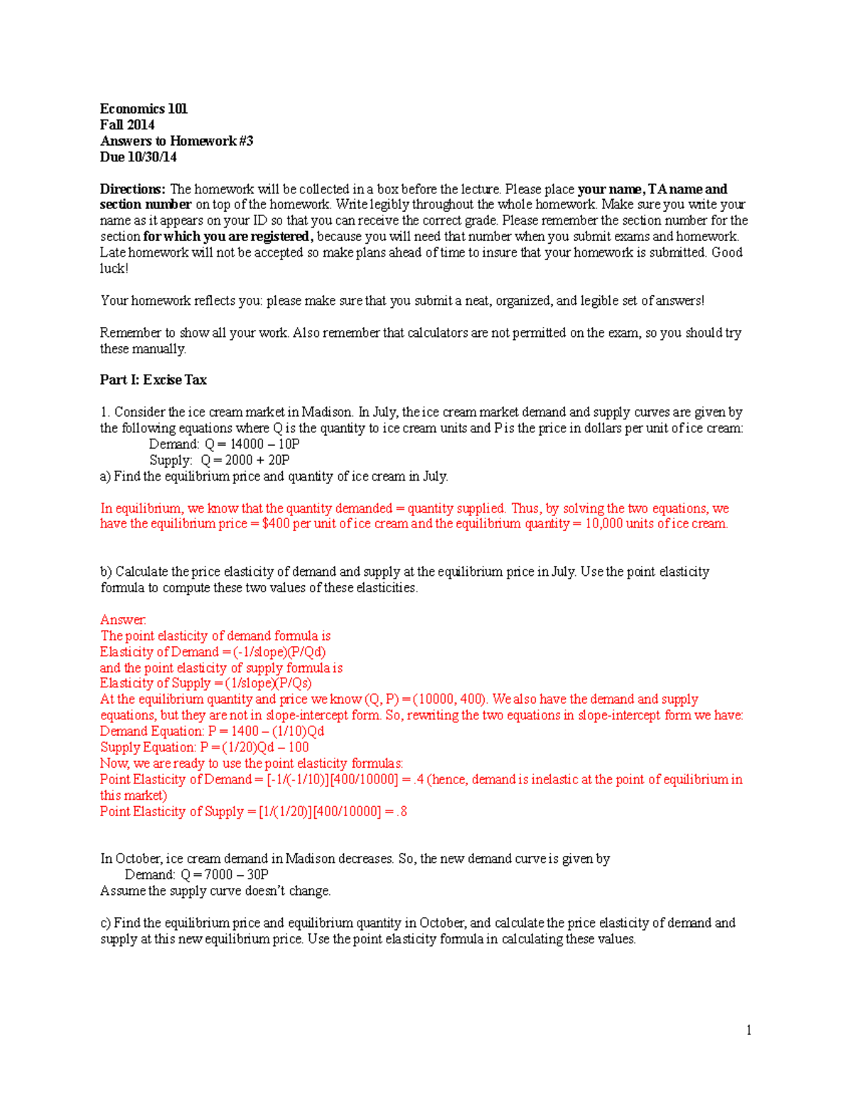 Answerstohomework 3fall2014 - Economics 101 Fall 2014 Answers to ...