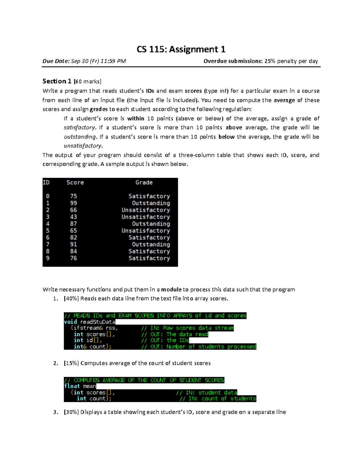 Asg1 115 - Assignment #1 - CS 115: Assignment 1 Due Date: Sep 30 (Fr) 11:59 PM Overdue ...