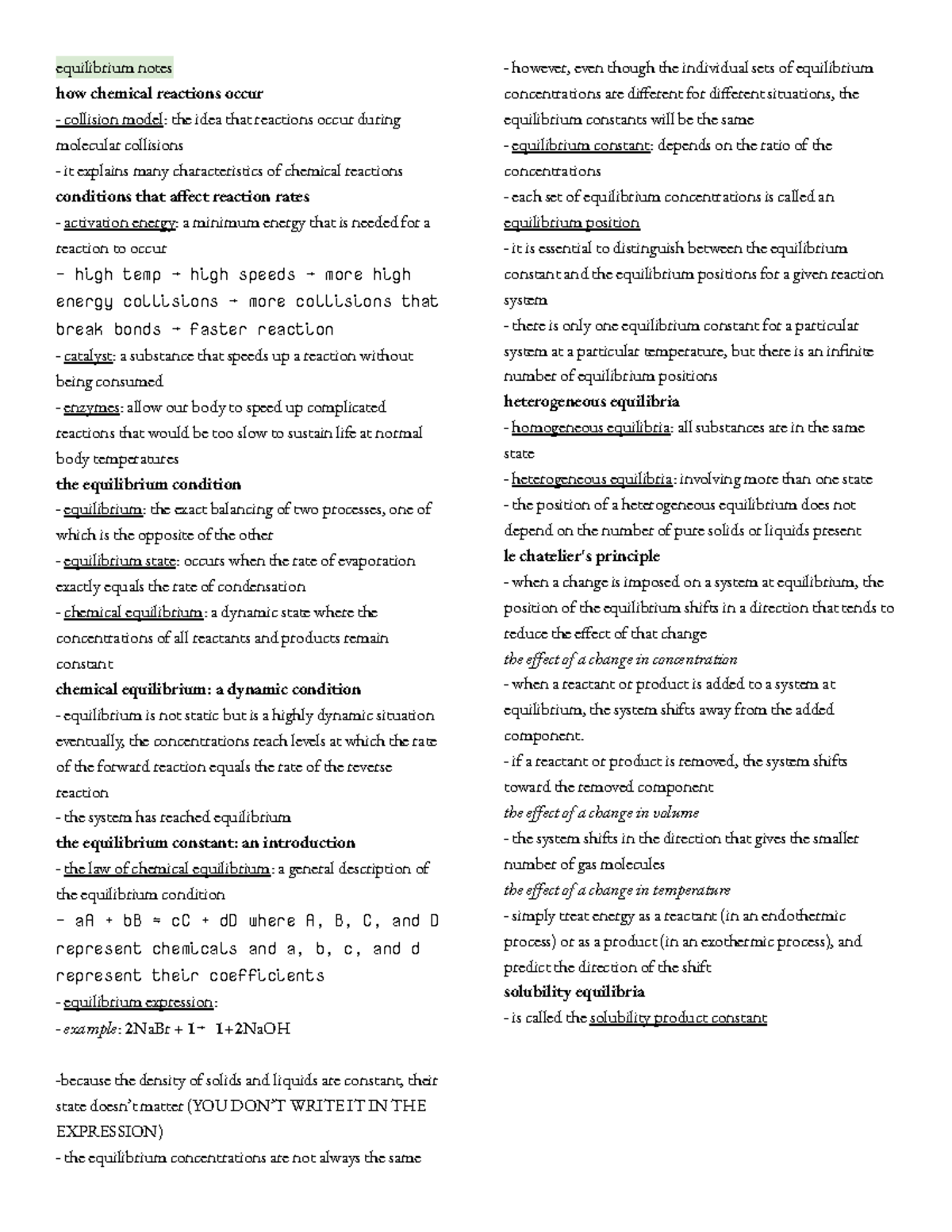 Equilibrium notes - equilibrium notes how chemical reactions occur ...