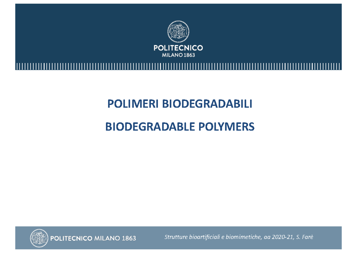 Polimeri sintetici biodegradabili - POLIMERI BIODEGRADABILI ...