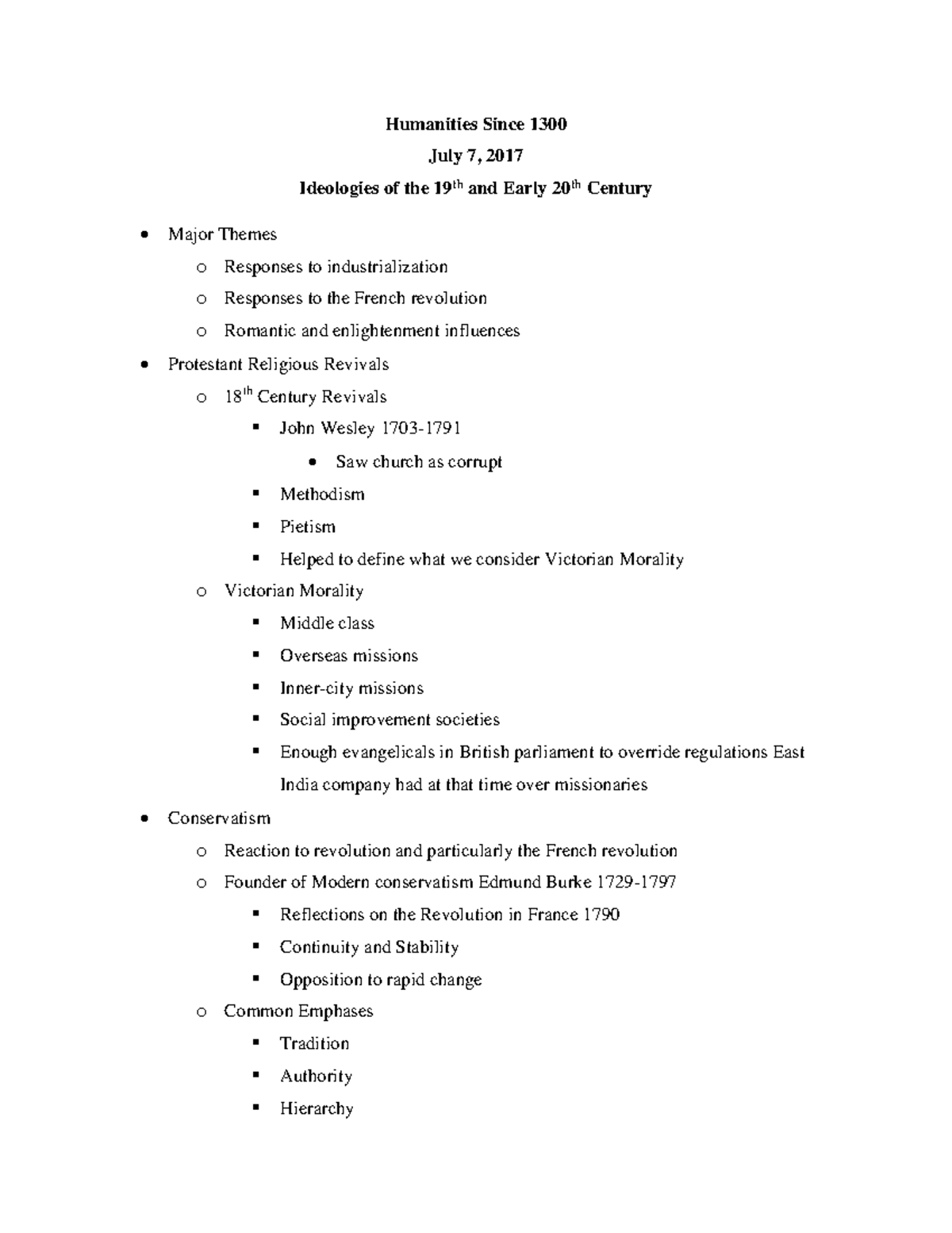 Ideologies of the 19th and Early 20th Century - Humanities Since 1300 ...