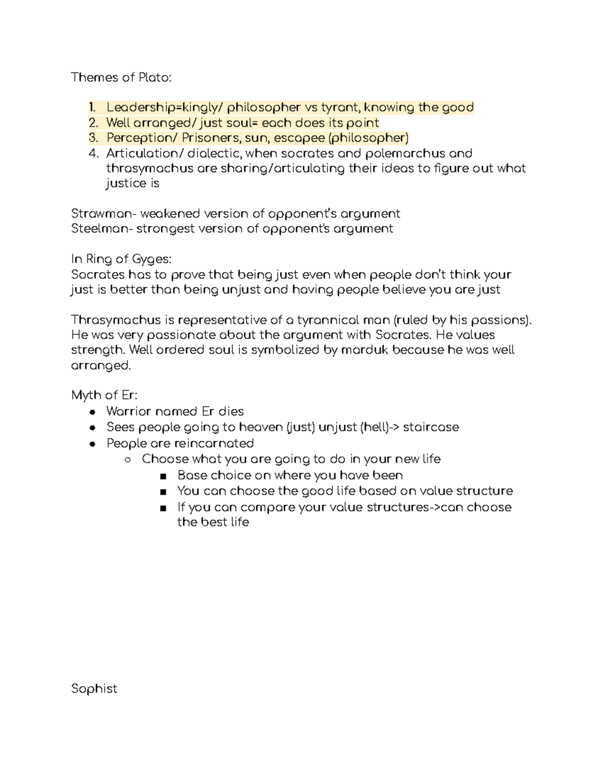 PHIL 1001 Lecture - Themes of Plato: Leadership=kingly/ philosopher vs ...