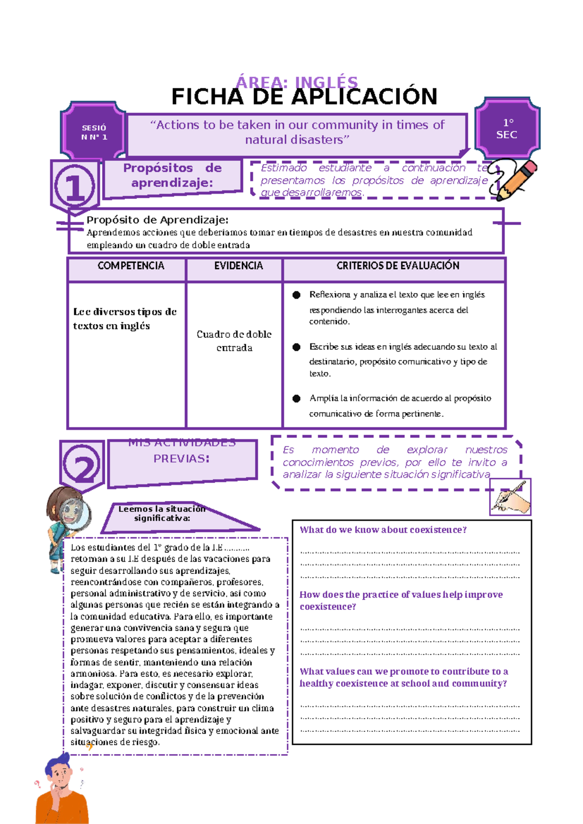 1° Ficha DE Aplicación- Sesión 1-SEM.1-EXP.1- Inglés - COMPETENCIA EVIDENCIA CRITERIOS DE ...