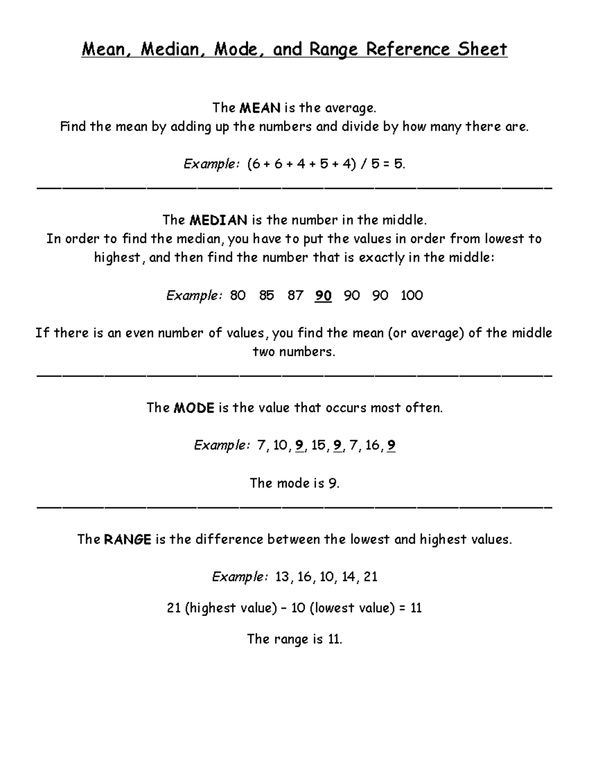 Mean, median, mode and Range - Find the mean by adding up the numbers ...