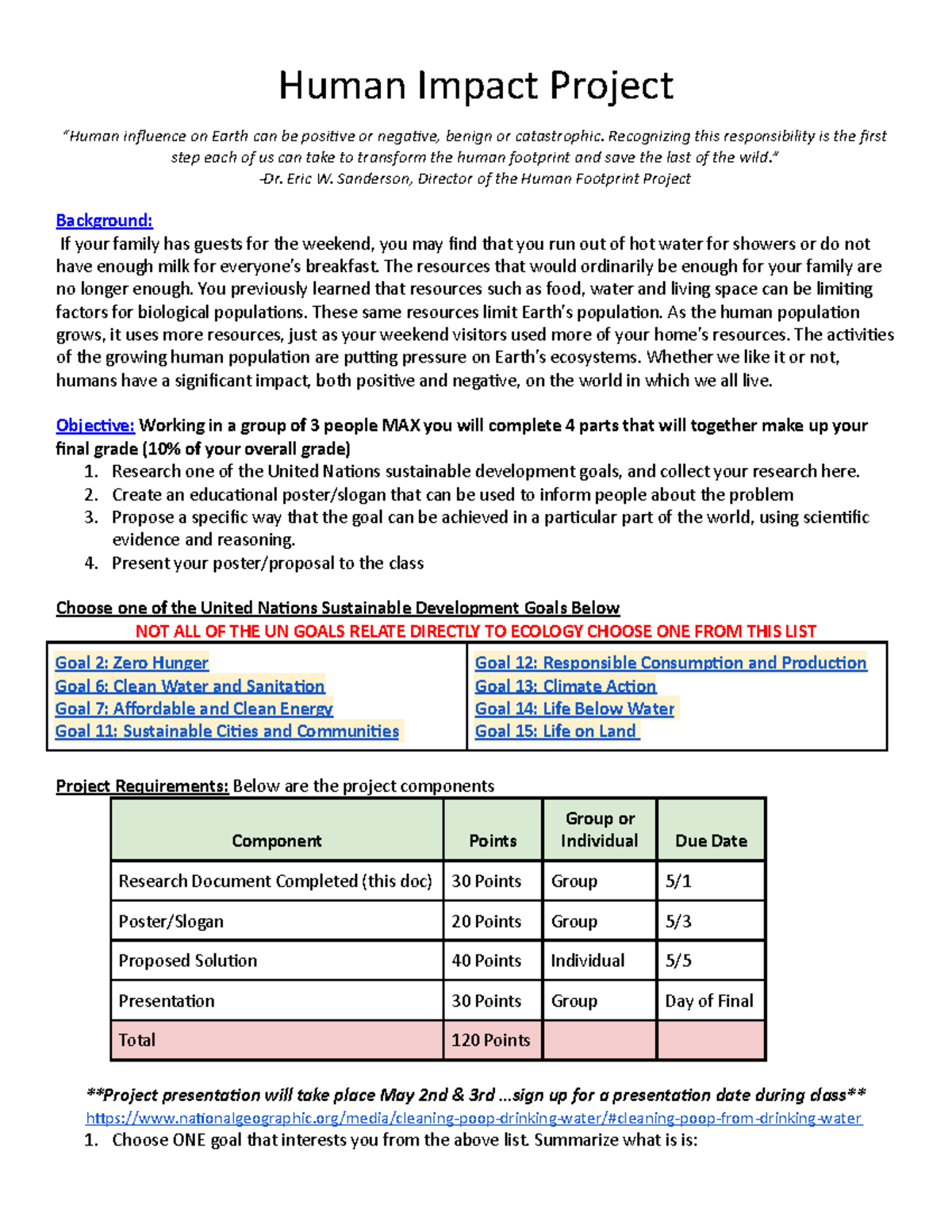 Copy of Human Impact Final Project UN Goals - Human Impact Project ...