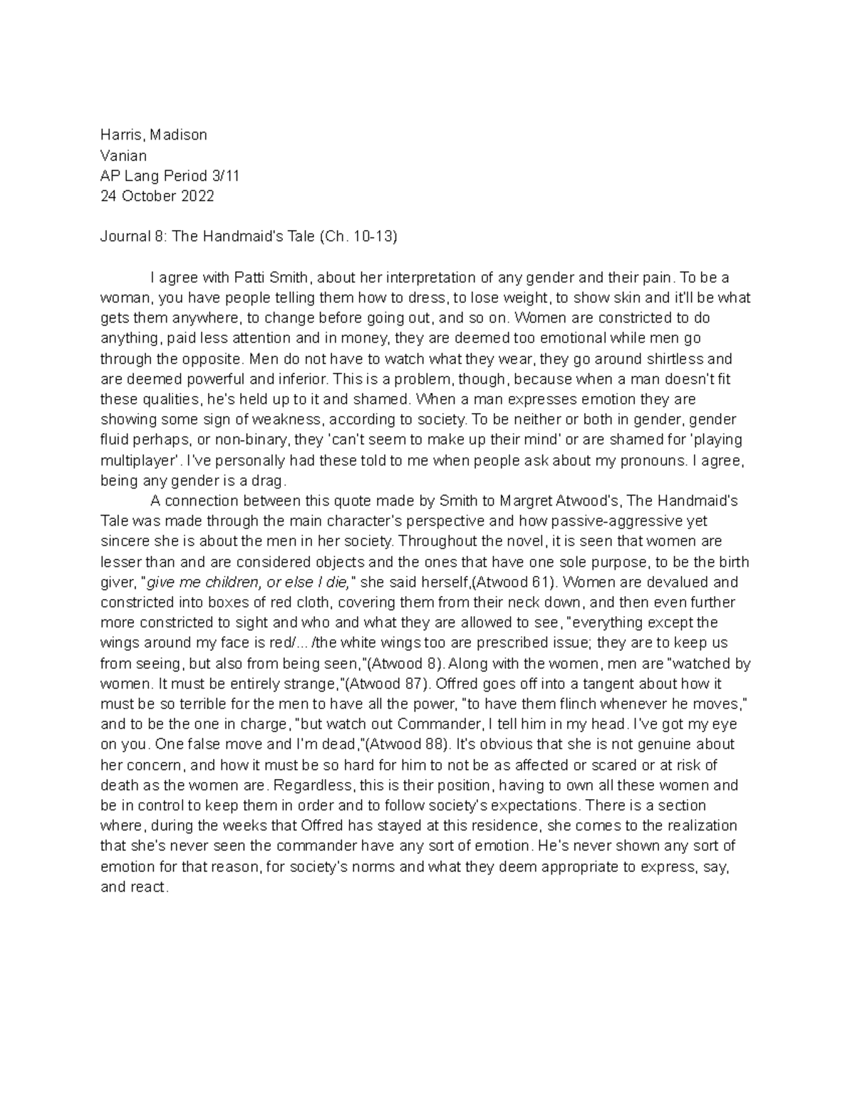 Mharris vanian p3 11 journal 8 - Harris, Madison Vanian AP Lang Period ...