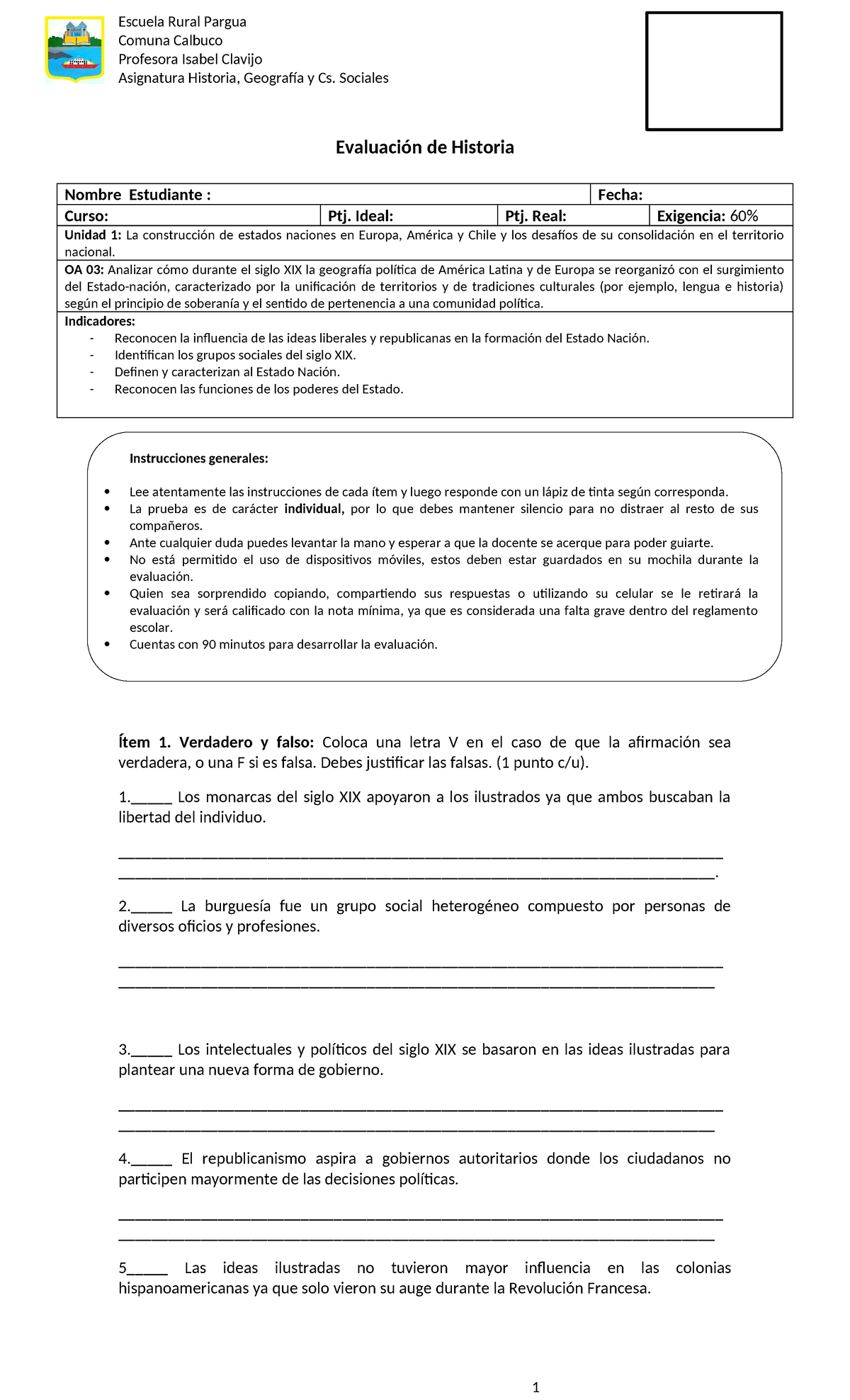 Unidad 1 - 1 Escuela Rural Pargua Comuna Calbuco Profesora Isabel ...