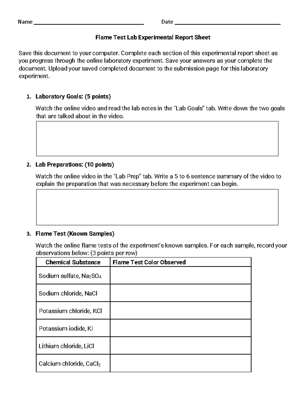 Flames+Test+Lab+Worksheet - Name Date Flame Test Lab Experimental ...
