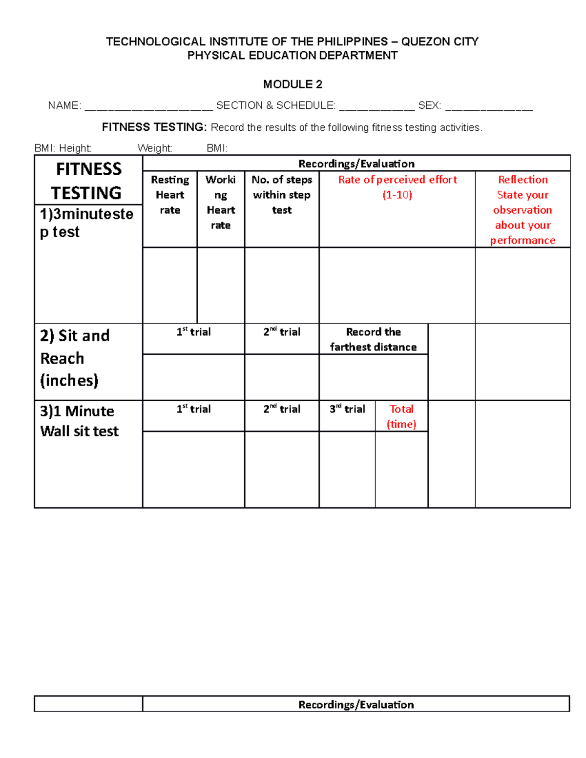 Philippine Physical Fitness Test Components