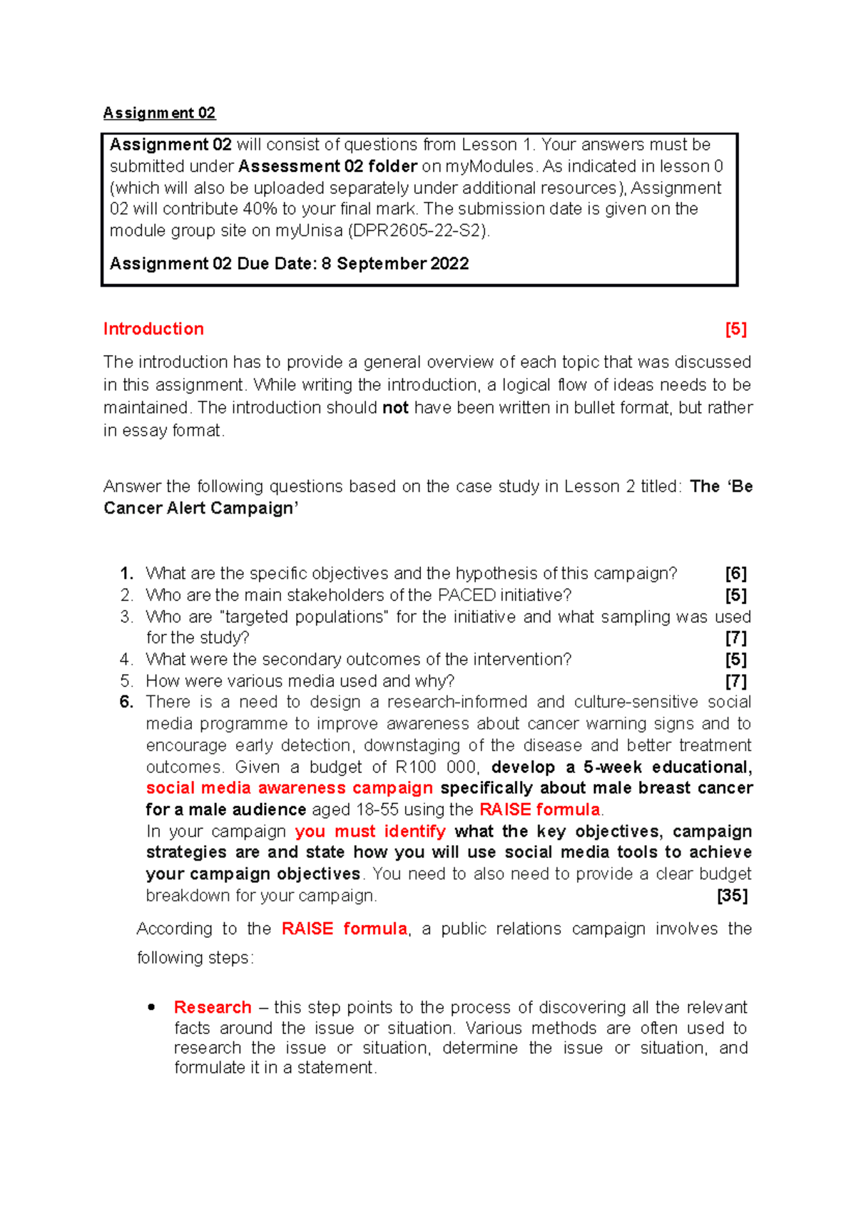 Assignment 02 2022 S2 - Assignment 02 Assignment 02 will consist of questions from Lesson 1 ...
