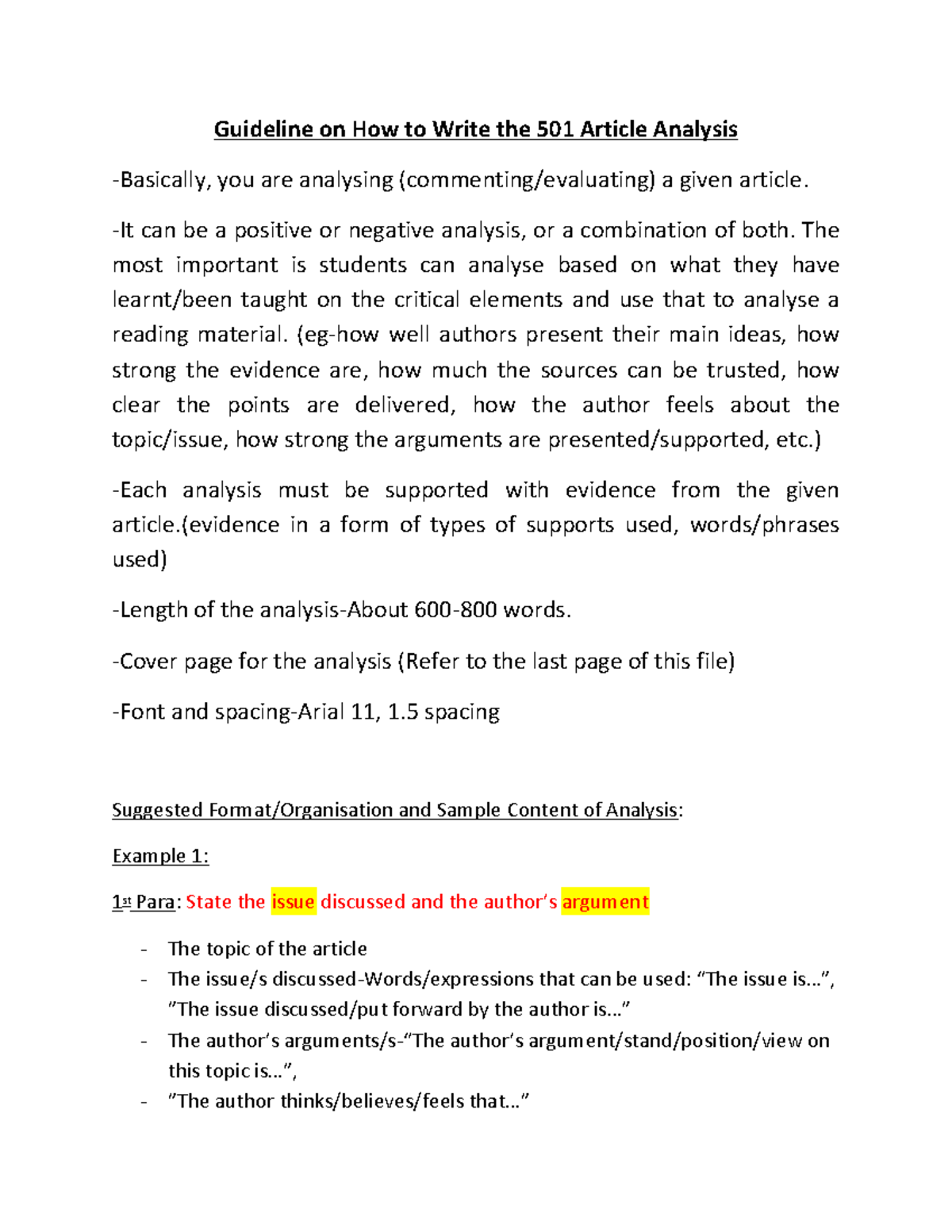 Guideline on How to Write the Article Analysis - Guideline on How to ...