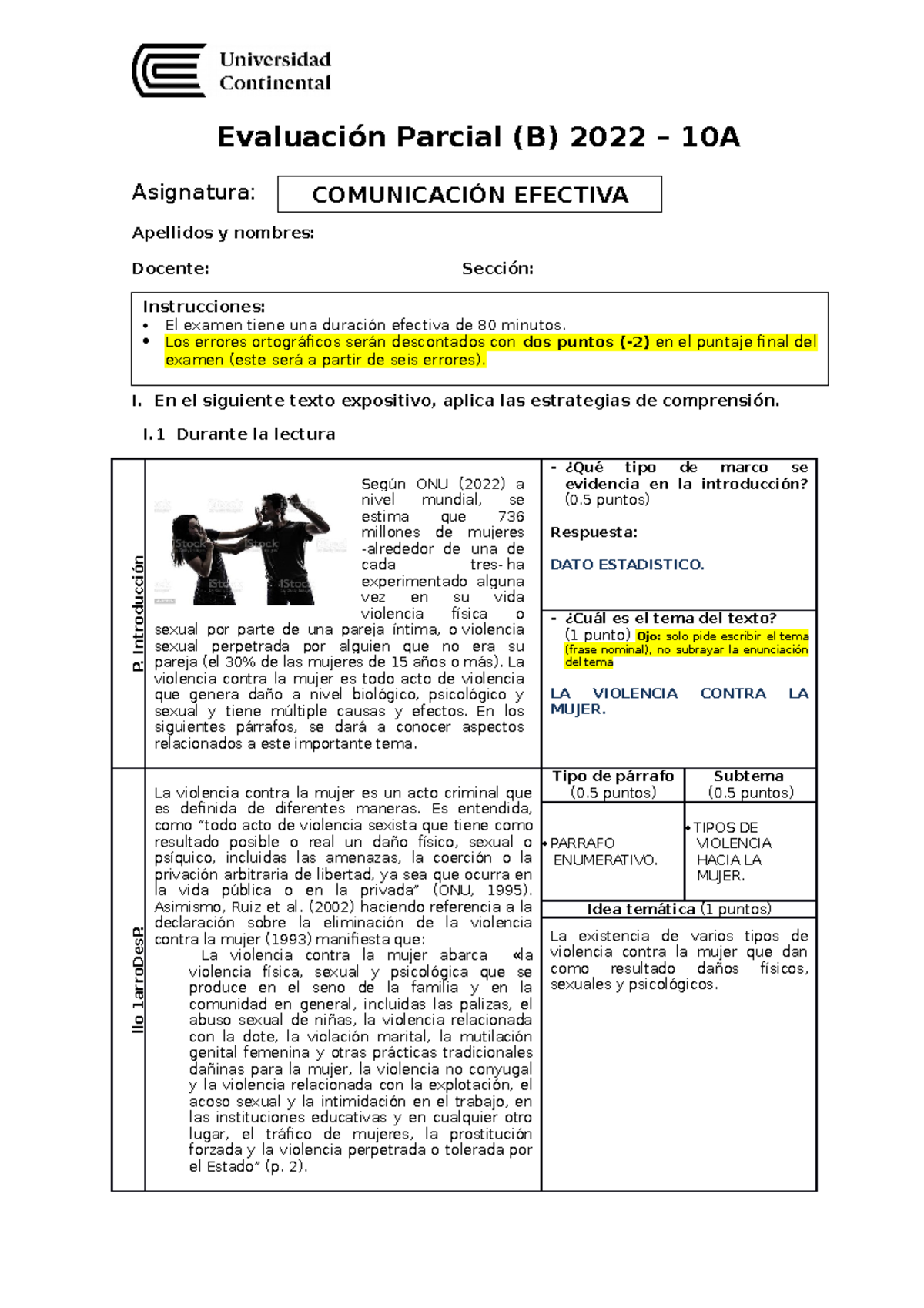 Evaluación Parcial Comunicación Efectiva para resolver - Evaluación Parcial (B) 2022 – 10A - Studocu