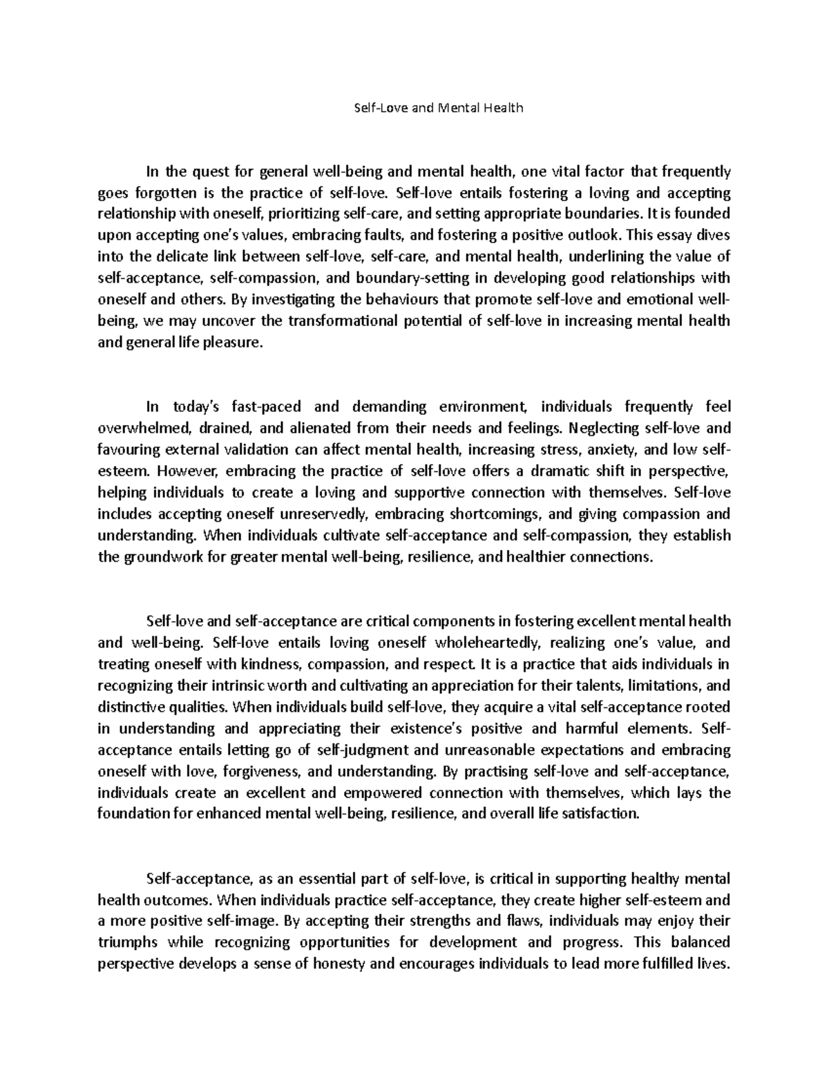 Self-Love and Mental Health - Self-love entails fostering a loving and ...