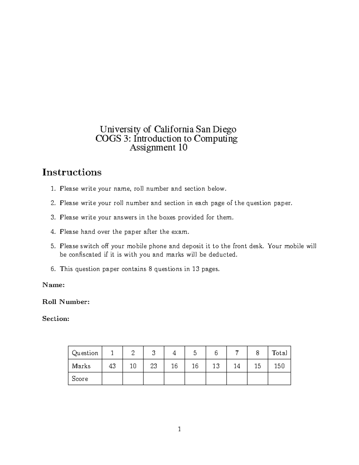 COGS3 Assignment 10 - ESC101N: Fundamentals of Computing End-sem 2010-11 1st semester Instructor ...