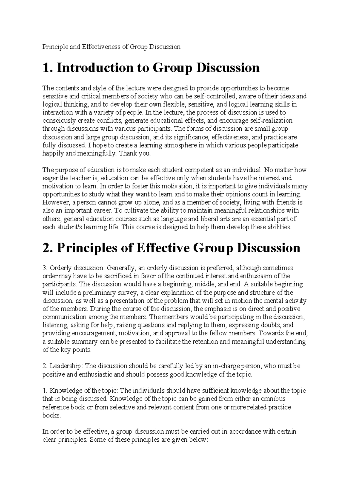 Principle and Effectiveness of Group Discussion - Introduction to Group ...