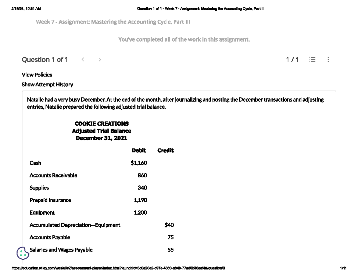 Week 7 Assingment Mastering Accounting Cycle Part 3 - ACC 100 - Studocu
