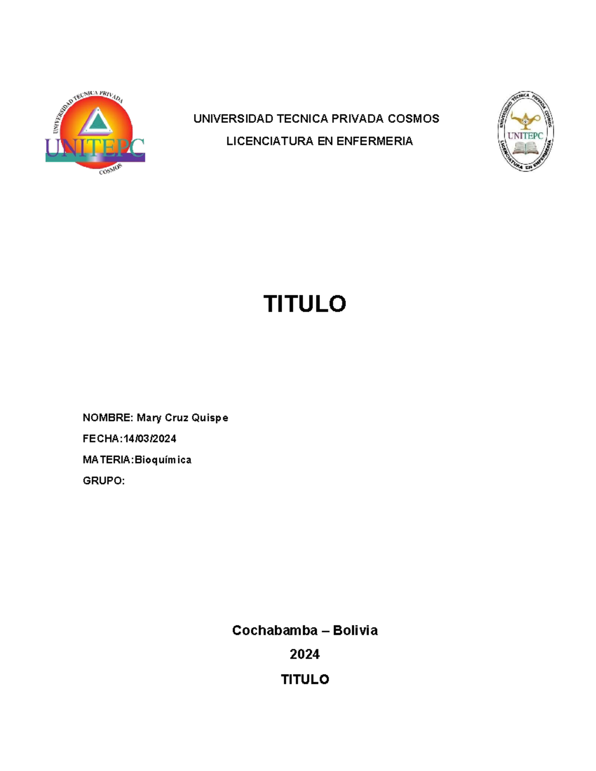 Modelo para elaborar informes - UNIVERSIDAD TECNICA PRIVADA COSMOS ...