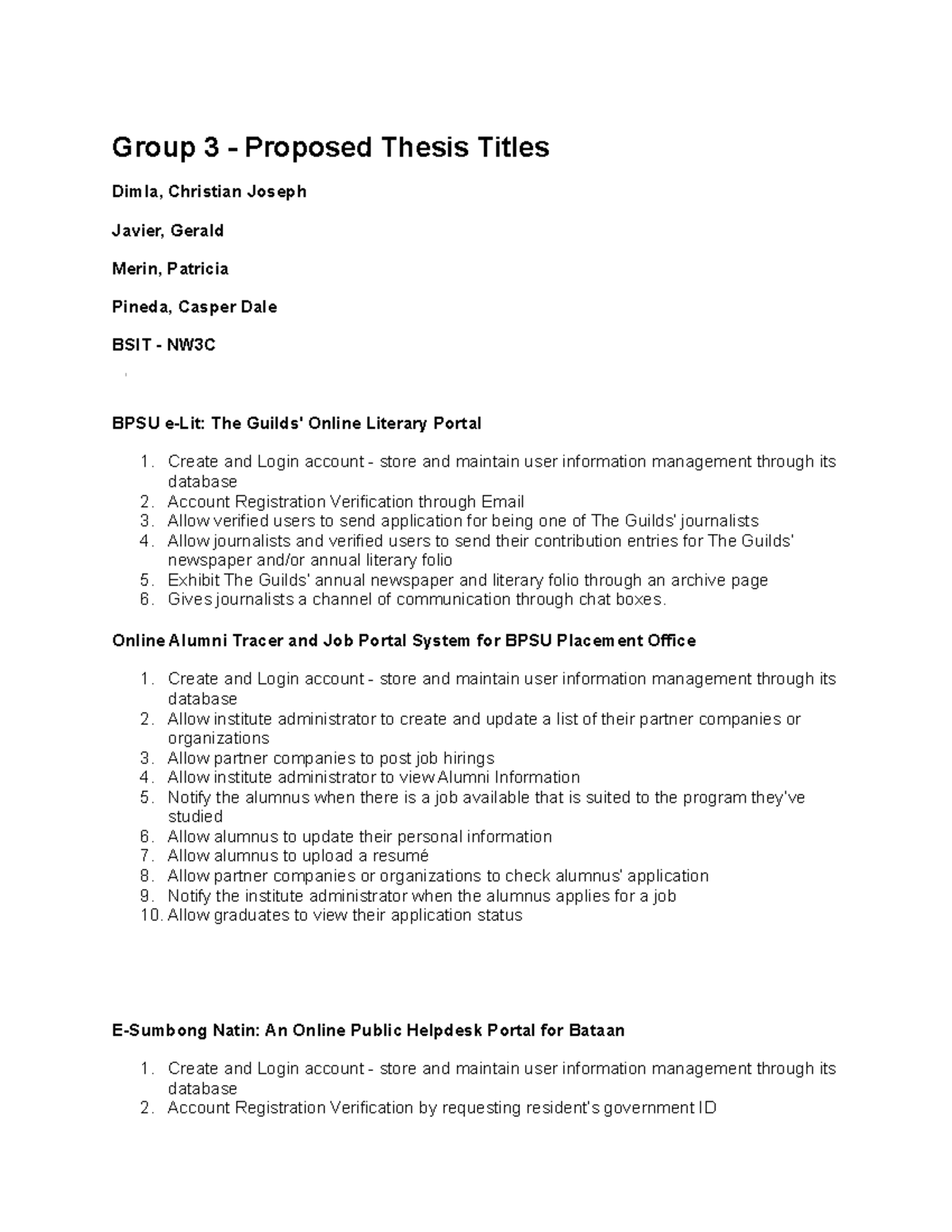 Group 3 Proposed Thesis Titles - Group 3 - Proposed Thesis Titles Dimla ...