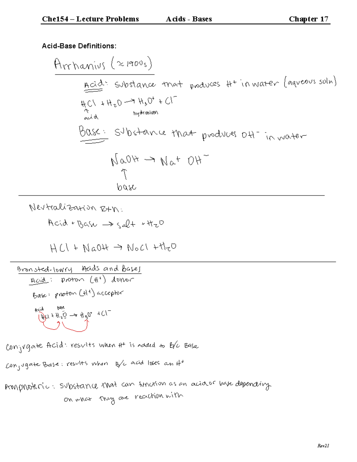 Chapter 17 Notes - Che154 3 Lecture Problems Acids - Bases Chapter 17 ...