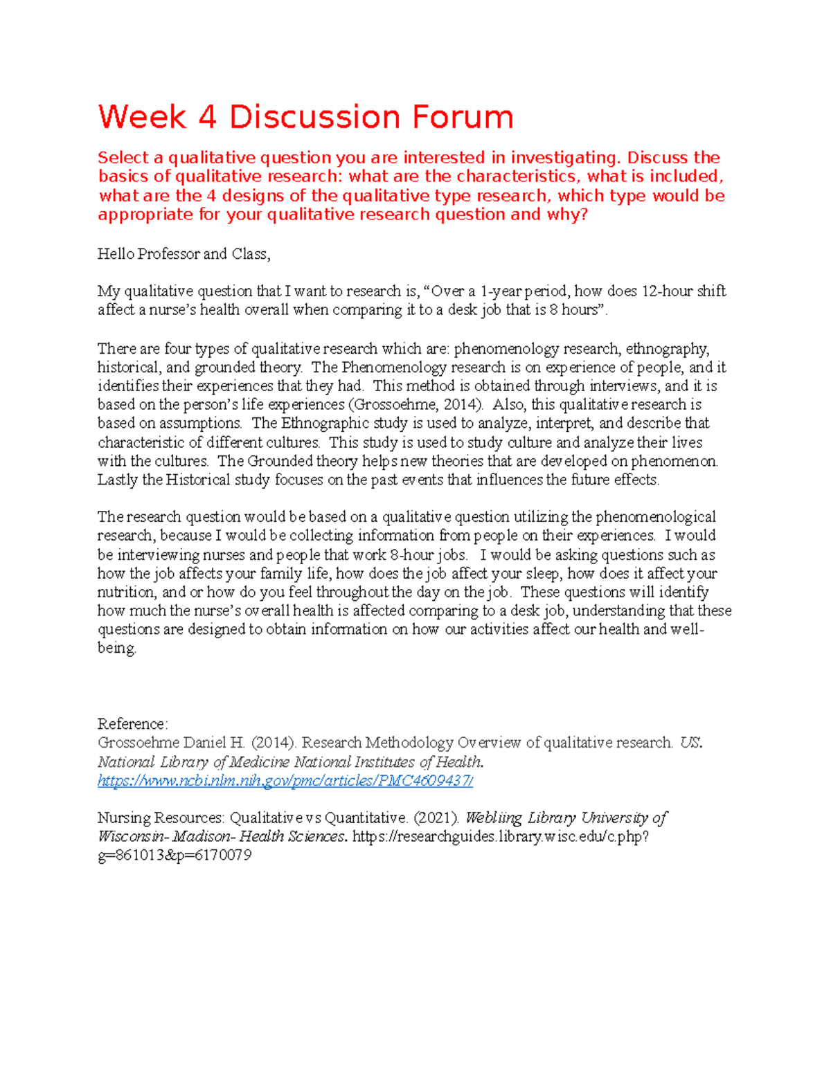 Week 4 Discussion for nursing research - Week 4 Discussion Forum Select ...