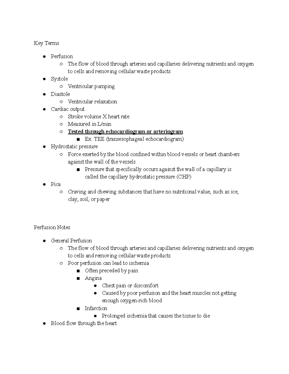 (Perfusion) Lecture - Key Terms Perfusion The flow of blood through ...
