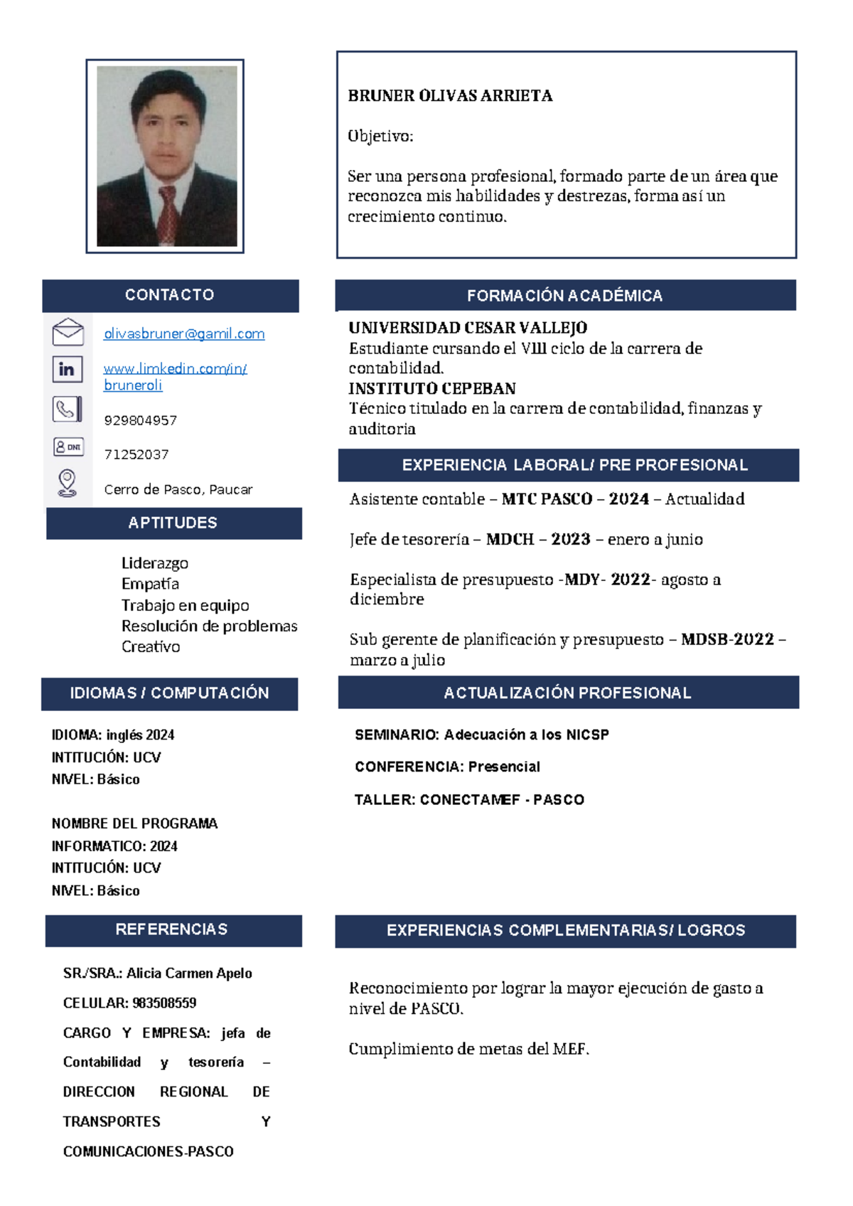 Formato CV - EXAMEN PARCIAL - Liderazgo Empatía Trabajo en equipo Resolución de problemas ...