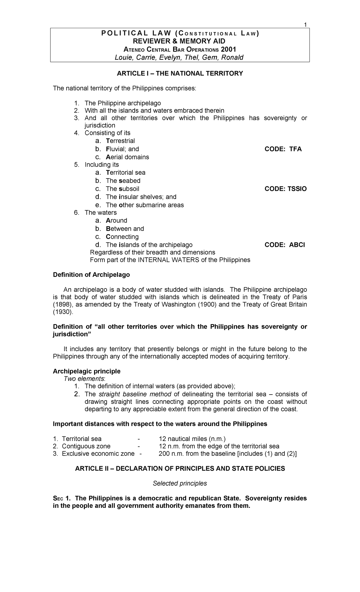 Philippine Constitution Reviewer - POLITICAL LAW (CO N S T I T U T I O ...