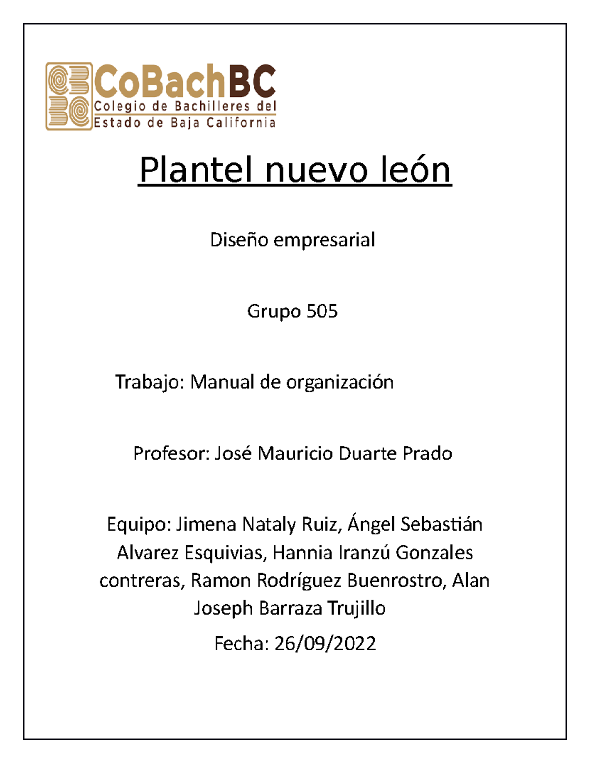 Portada ing (1) (Auto Recovered) - ‘ Plantel nuevo león Diseño empresarial Grupo 505 Trabajo ...