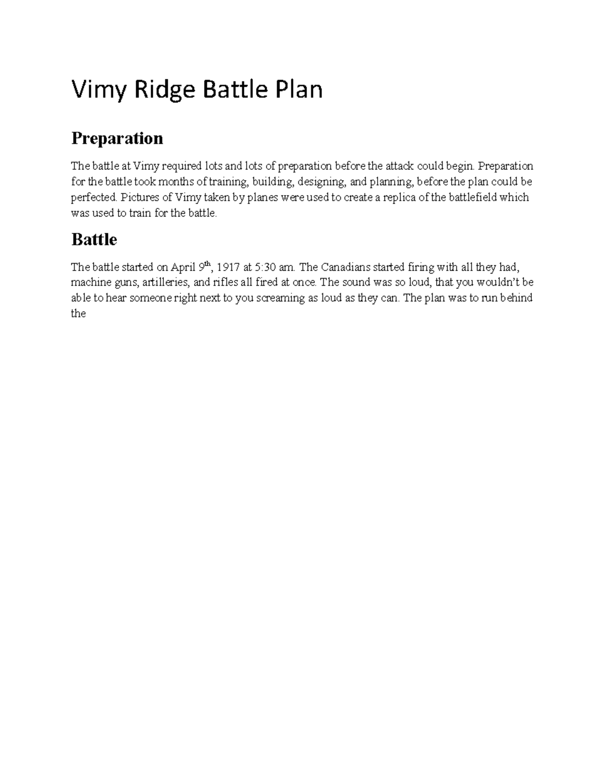 Vimy Ridge Battle Plan - Vimy Ridge Battle Plan Preparation The battle ...
