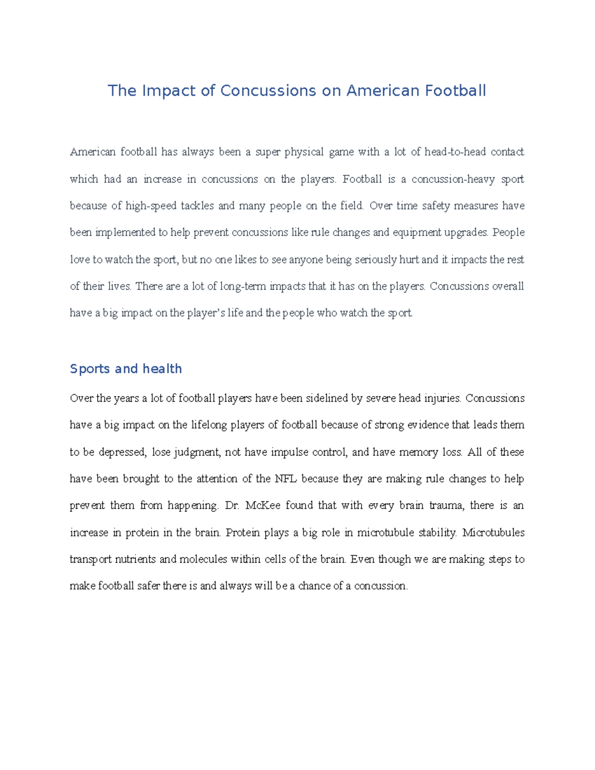 The Impact of Concussions on American Football - Football is a ...