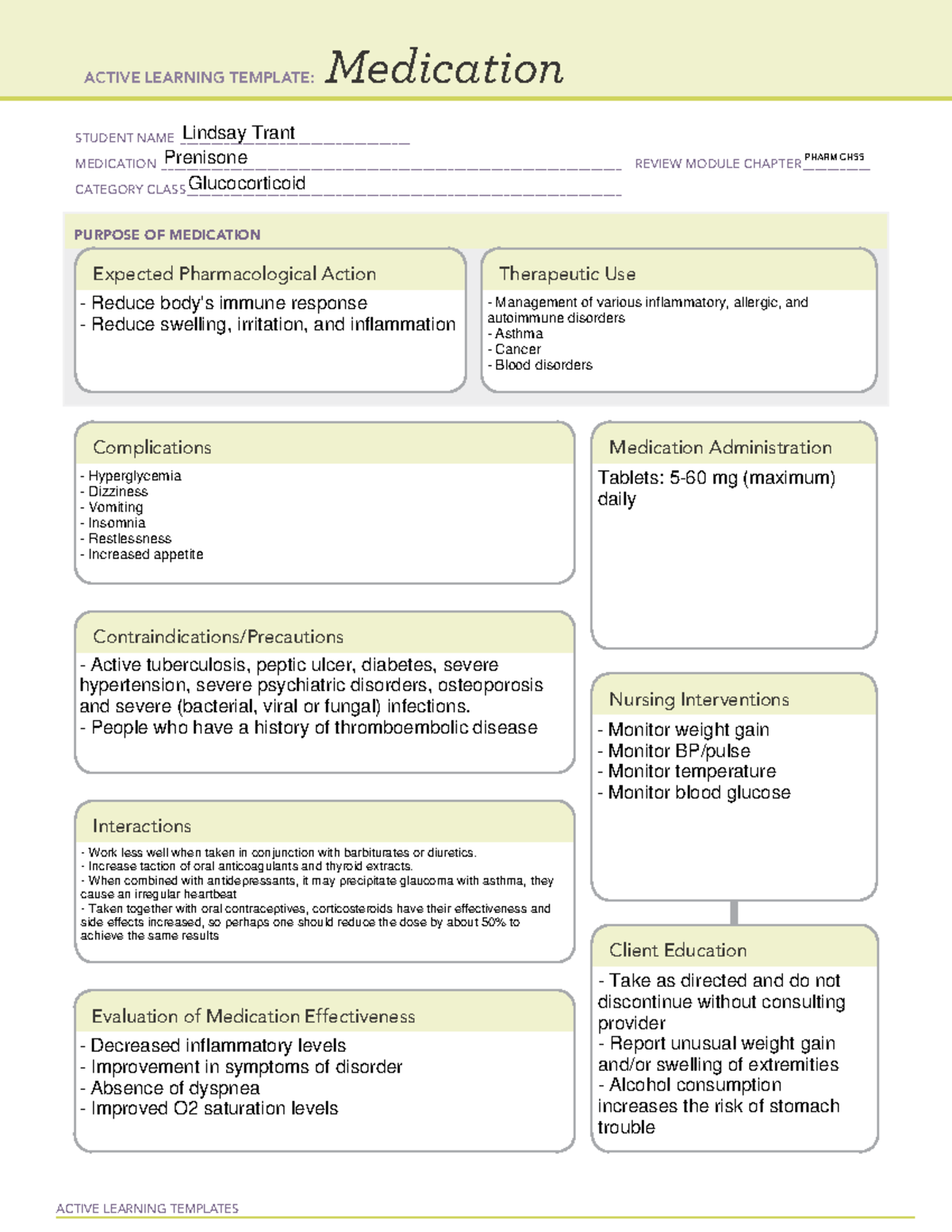Prednisone - med template - ACTIVE LEARNING TEMPLATES Medication ...