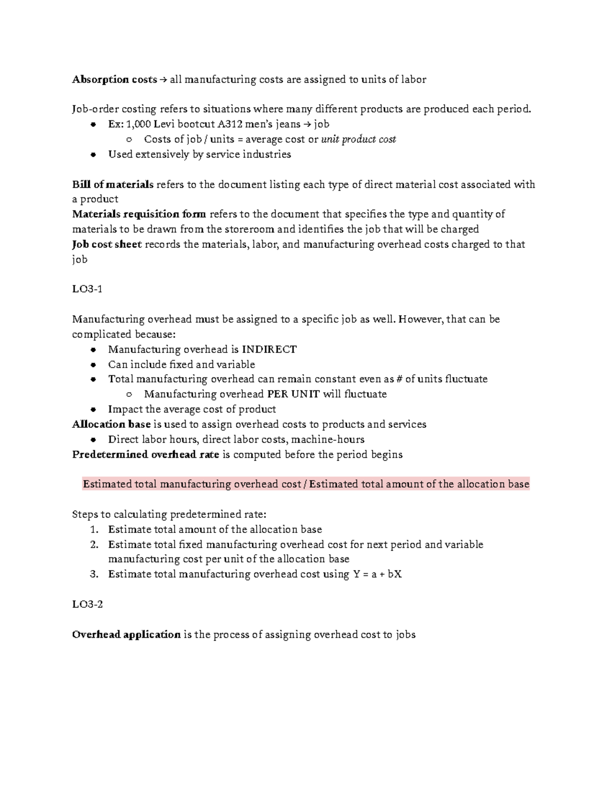 A202 Ch. 3 Manufacturing Overhead Notes - Absorption costs → all ...