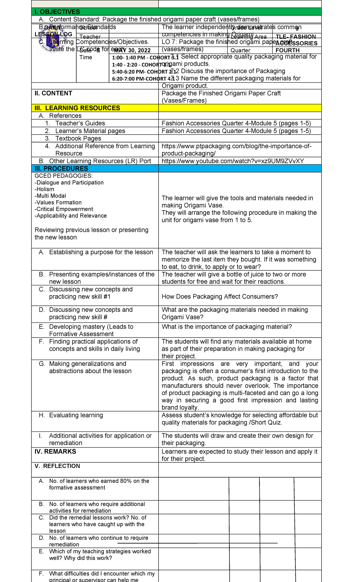 Scribd.vdownloaders.com dll-cot2-packaging - DAILY LESSON LOG School ...