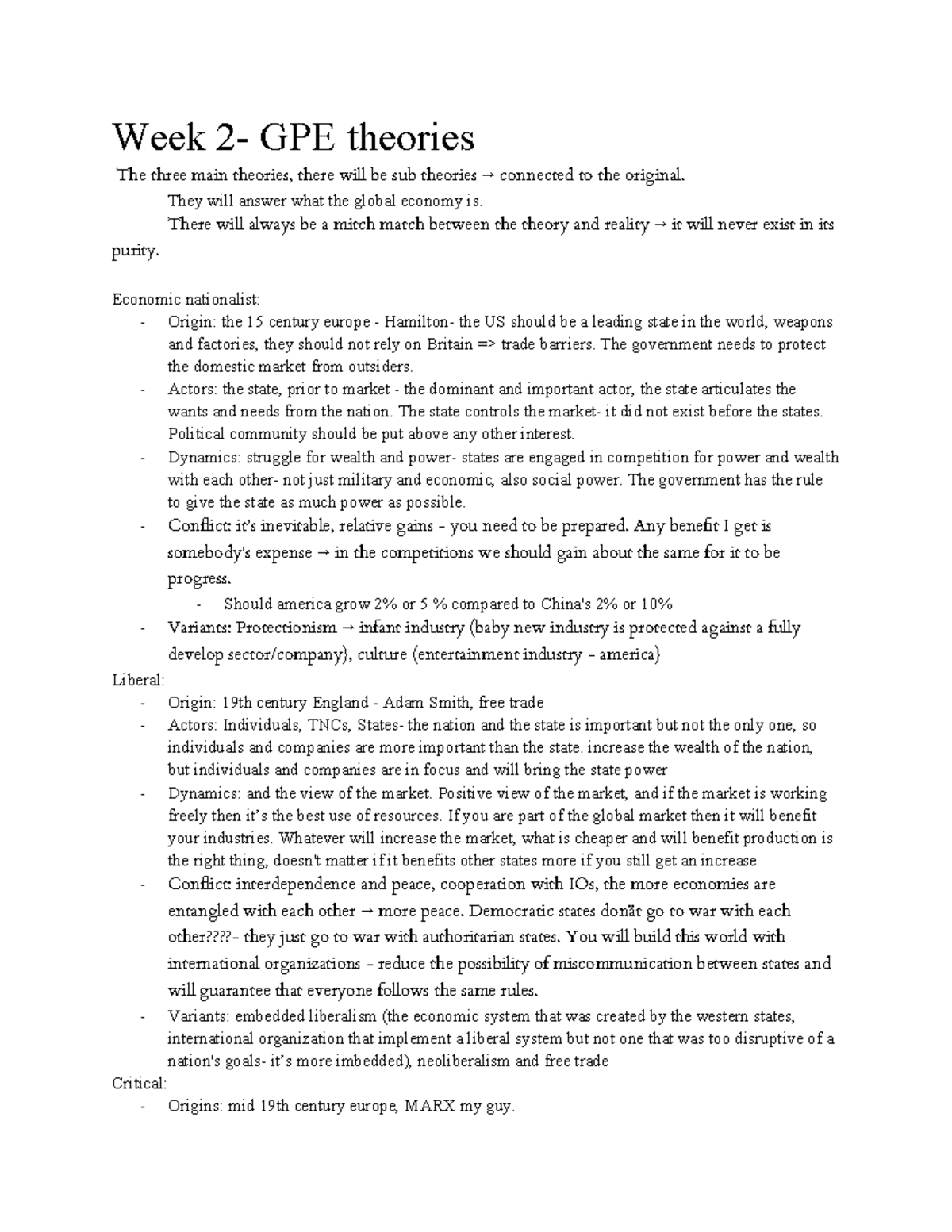 Week 2- GPE theories - hej - Week 2- GPE theories The three main ...