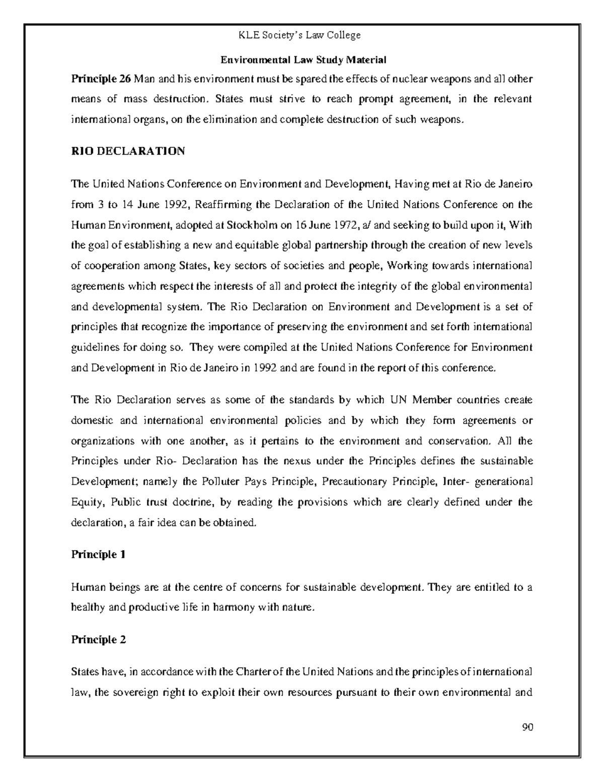 Rio - Notes Serached - Environmental Law Study Material Principle 26 ...