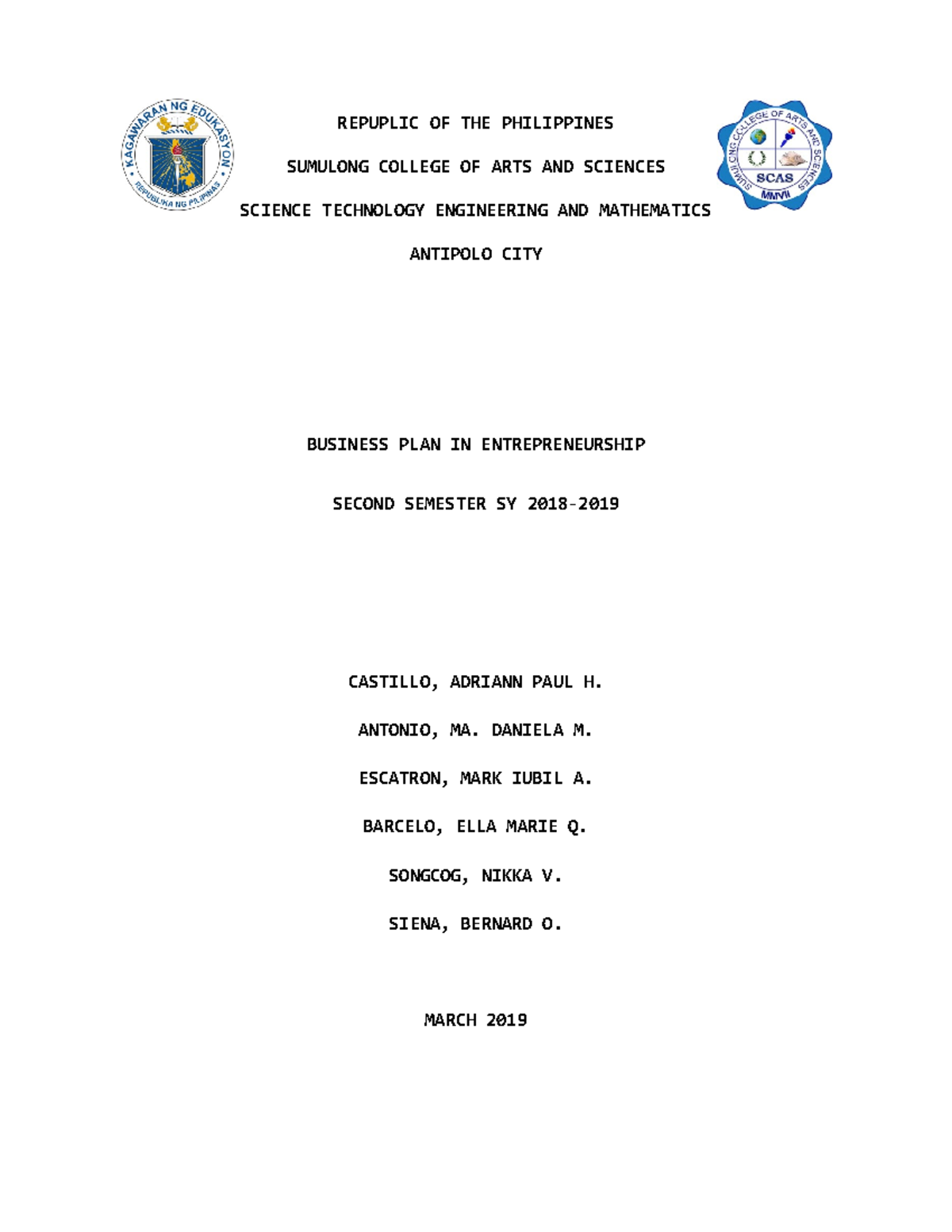 Business Proposal - Summary - REPUPLIC OF THE PHILIPPINES SUMULONG ...